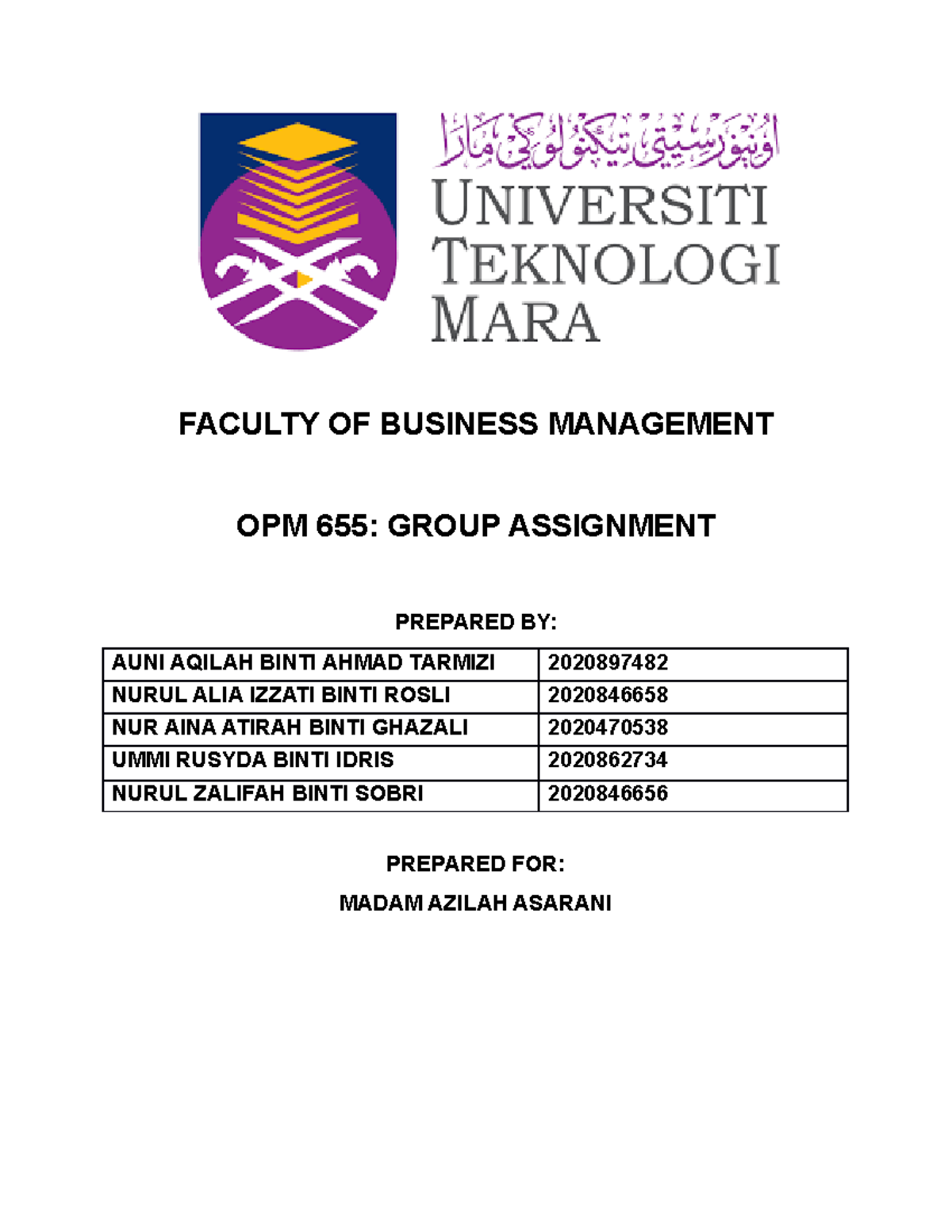 Assignment opm 655 (plant tree) - FACULTY OF BUSINESS MANAGEMENT OPM ...