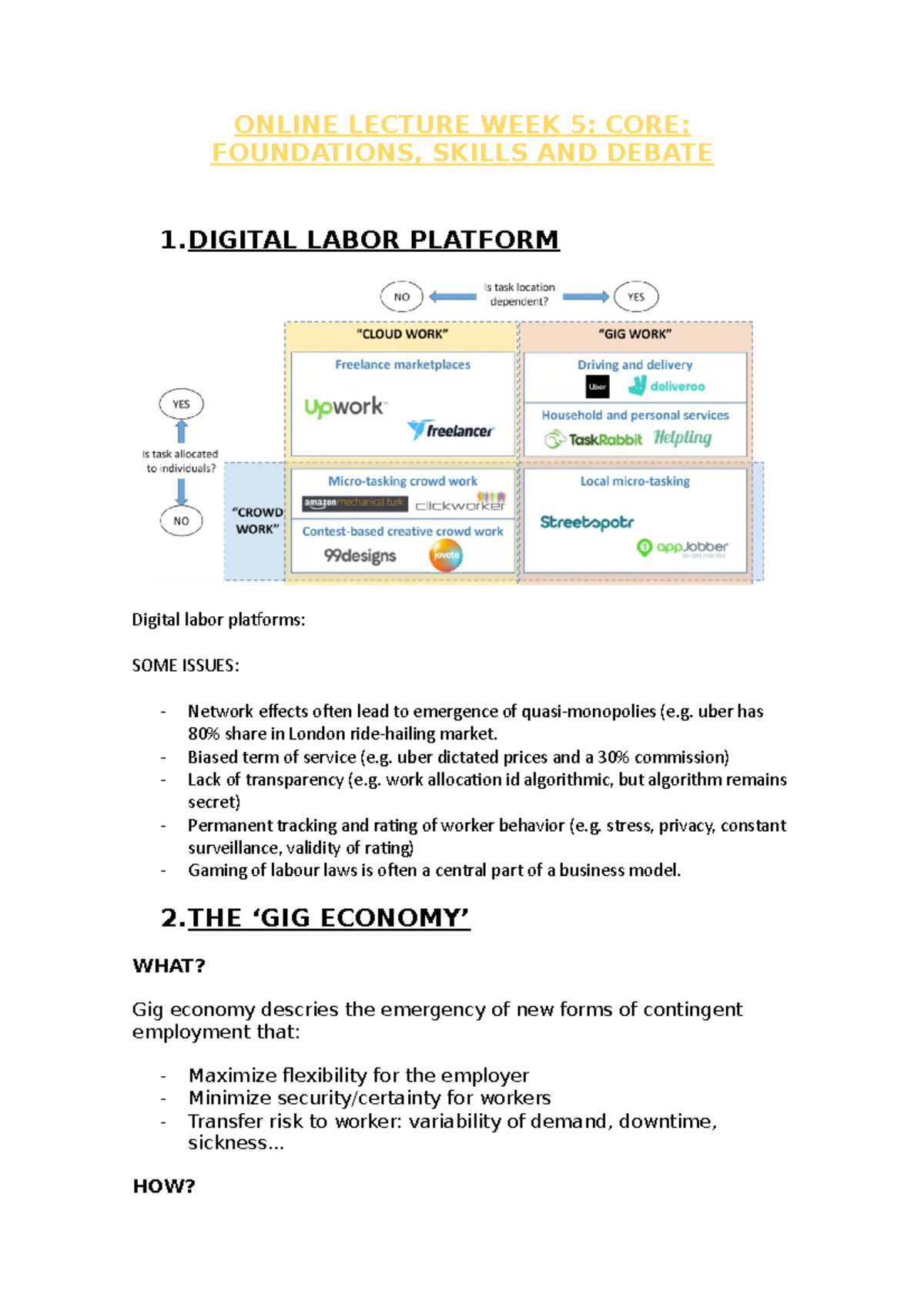Online Lecture WEEK 5 - ONLINE LECTURE WEEK 5: CORE: FOUNDATIONS, SKILLS AND DEBATE 1 LABOR ...