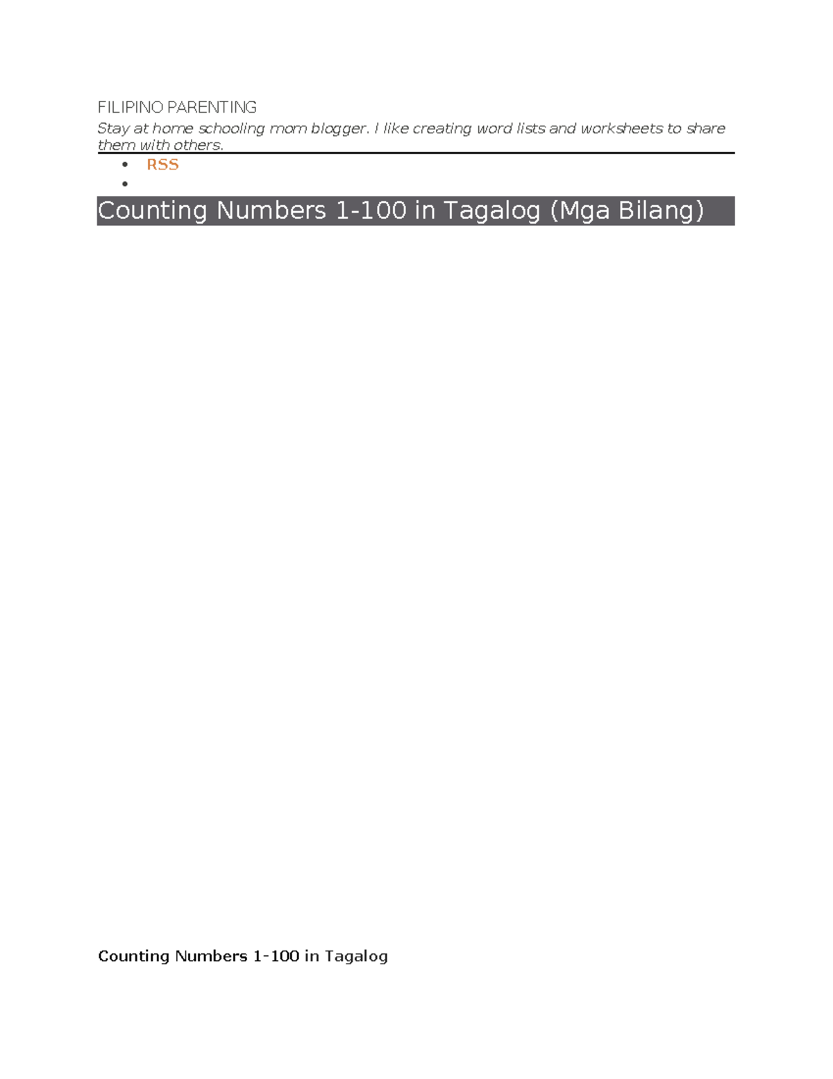 Counting Numbers 1-100 in Tagalog Mga Bilang - FILIPINO PARENTING Stay ...
