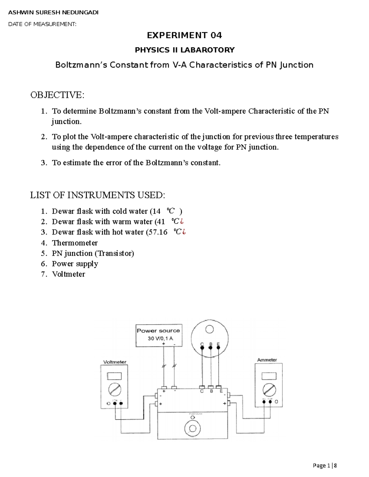 PHY2 Lab04 Boltzman Constant - ASHWIN SURESH NEDUNGADI DATE OF ...
