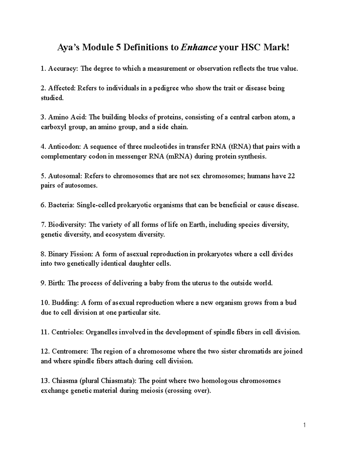 Module 5 Biology definitions - Aya’s Module 5 Definitions to Enhance ...
