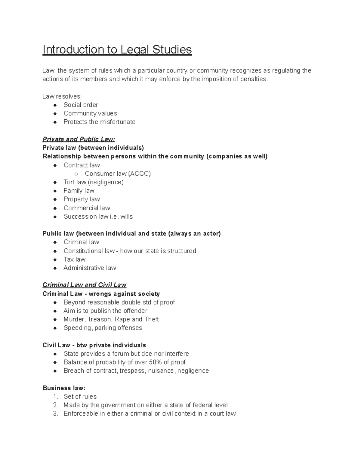 Introduction to Legal Studies - Law resolves: Social order Community ...