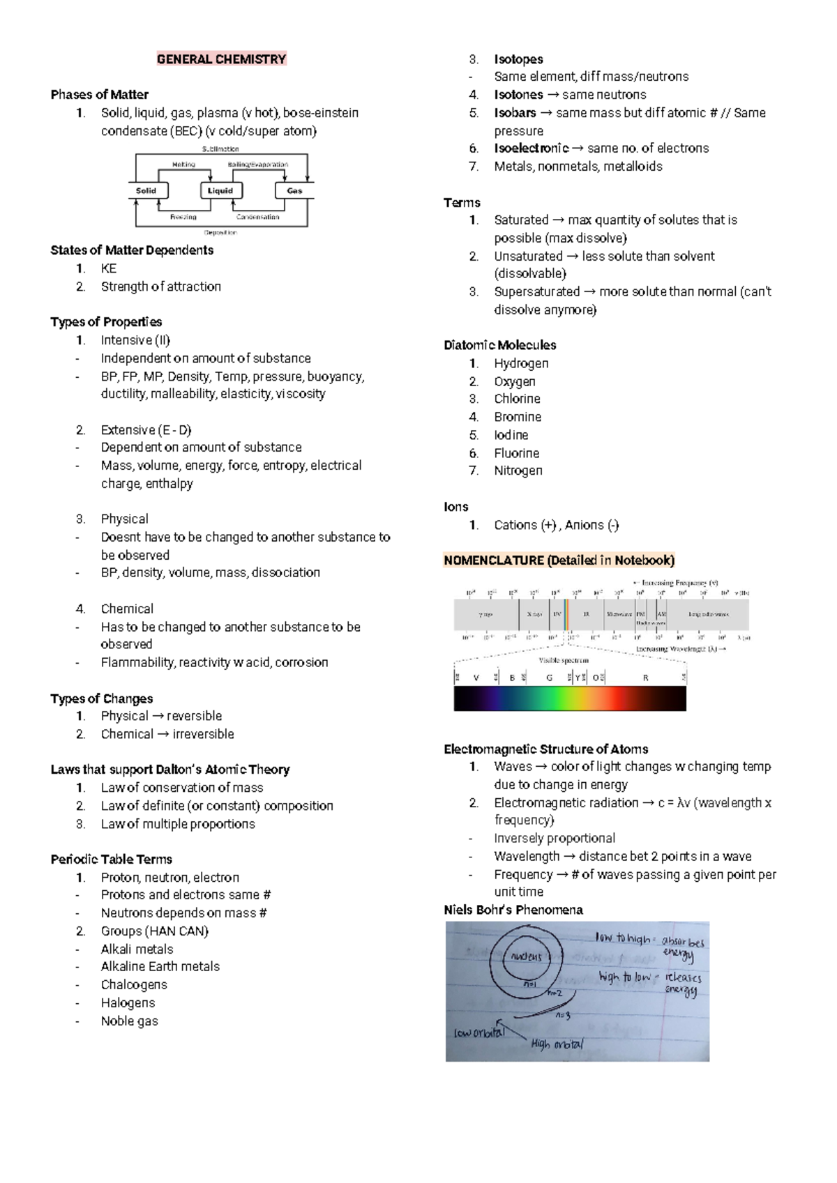 Pdfcoffee - GENERAL CHEMISTRY Phases of Matter 1. Solid, liquid, gas, plasma (v hot), bose ...