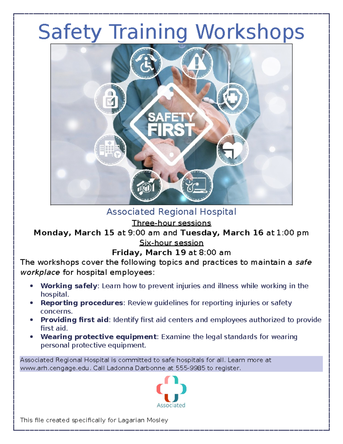 topic 1 assignment - Safety Training Workshops Associated Regional ...