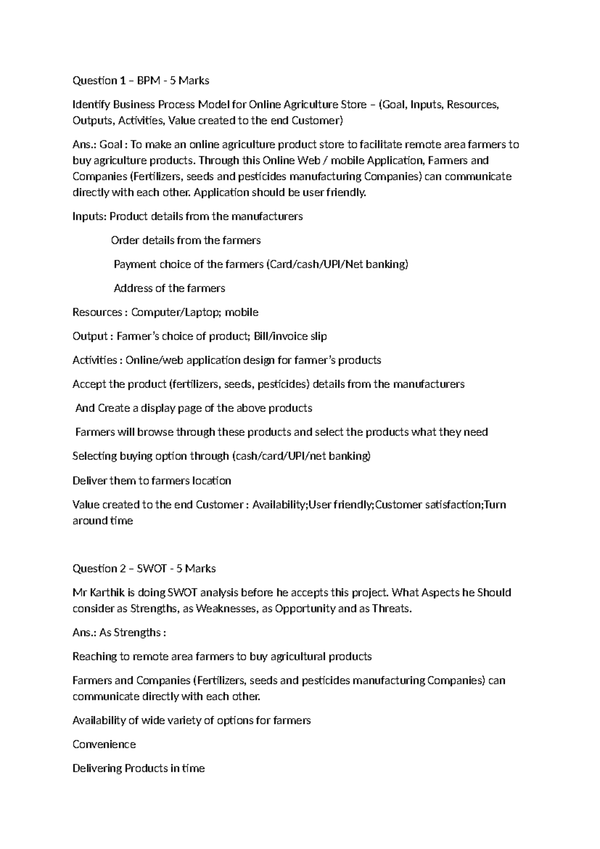 Capstone project 1 - Question 1 – BPM - 5 Marks Identify Business ...