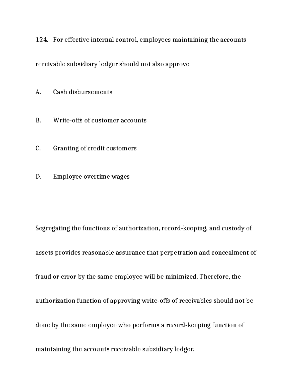 Auditing Review - For effective internal control, employees maintaining ...