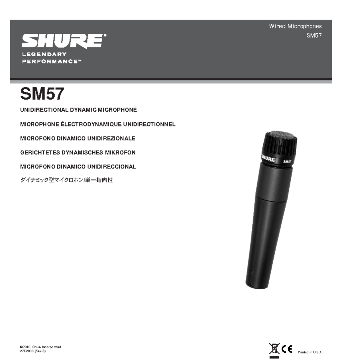 SM57 guide en-US - BNna - ####### Printed in U.S. Wired Microphones SM ...