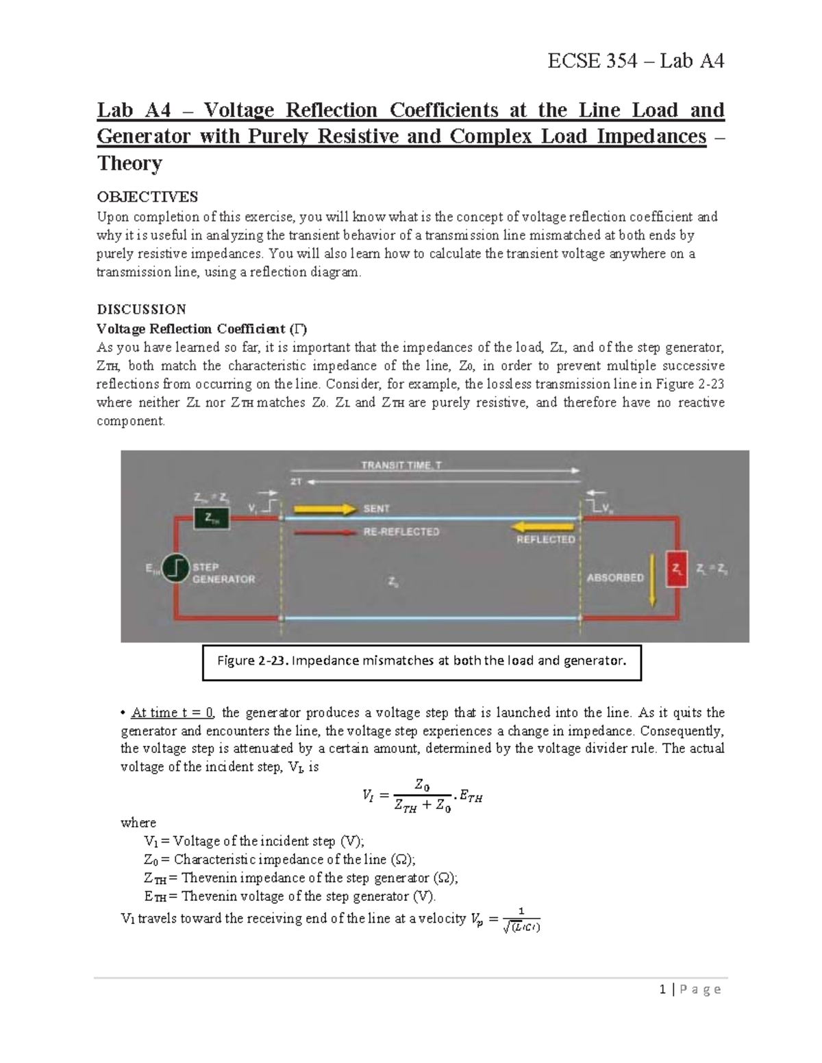 Lab A4-Theory-Voltage reflection coefficient from Resistive loads - Lab ...
