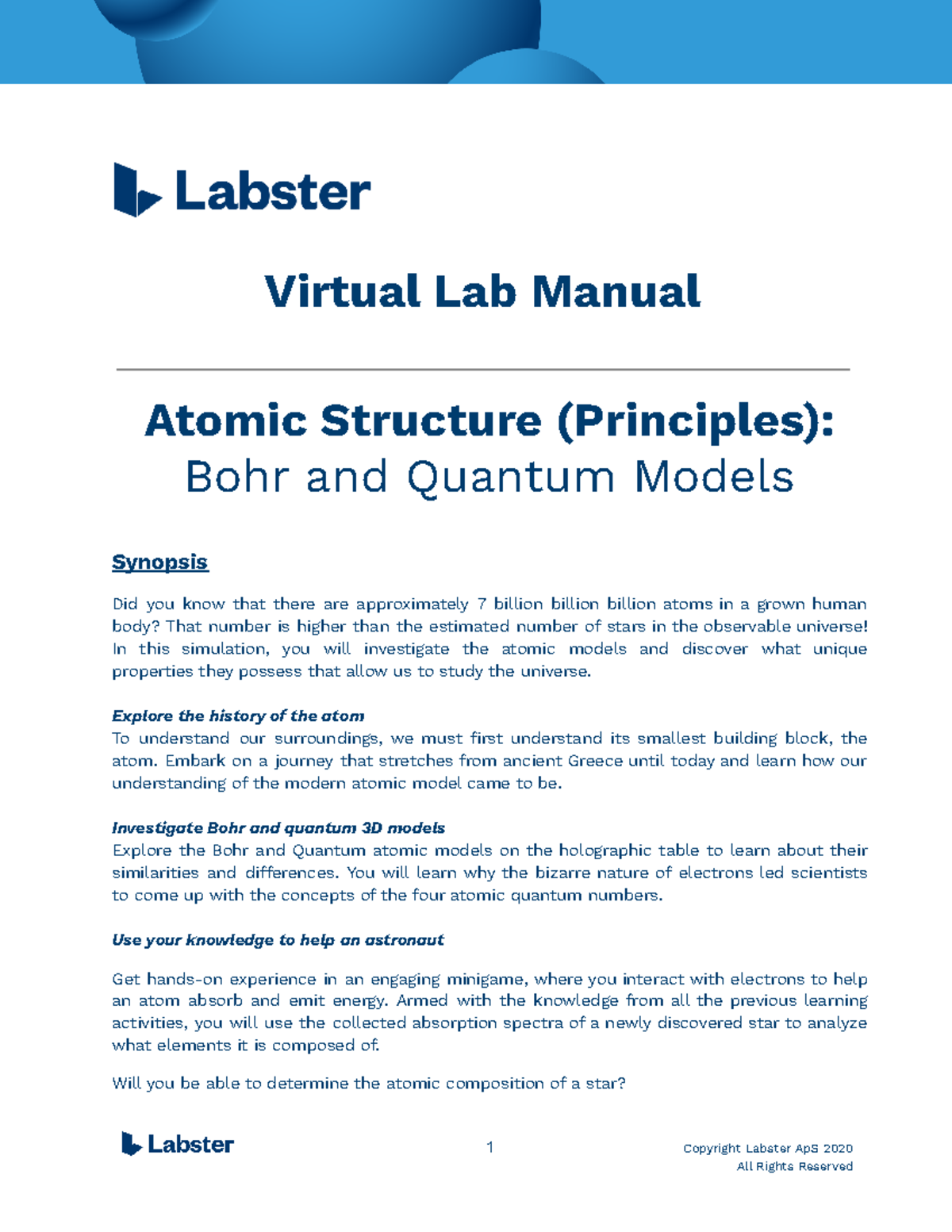 Atomic Structure (Principles) Bohr and Quantum Models Lab Manual ...