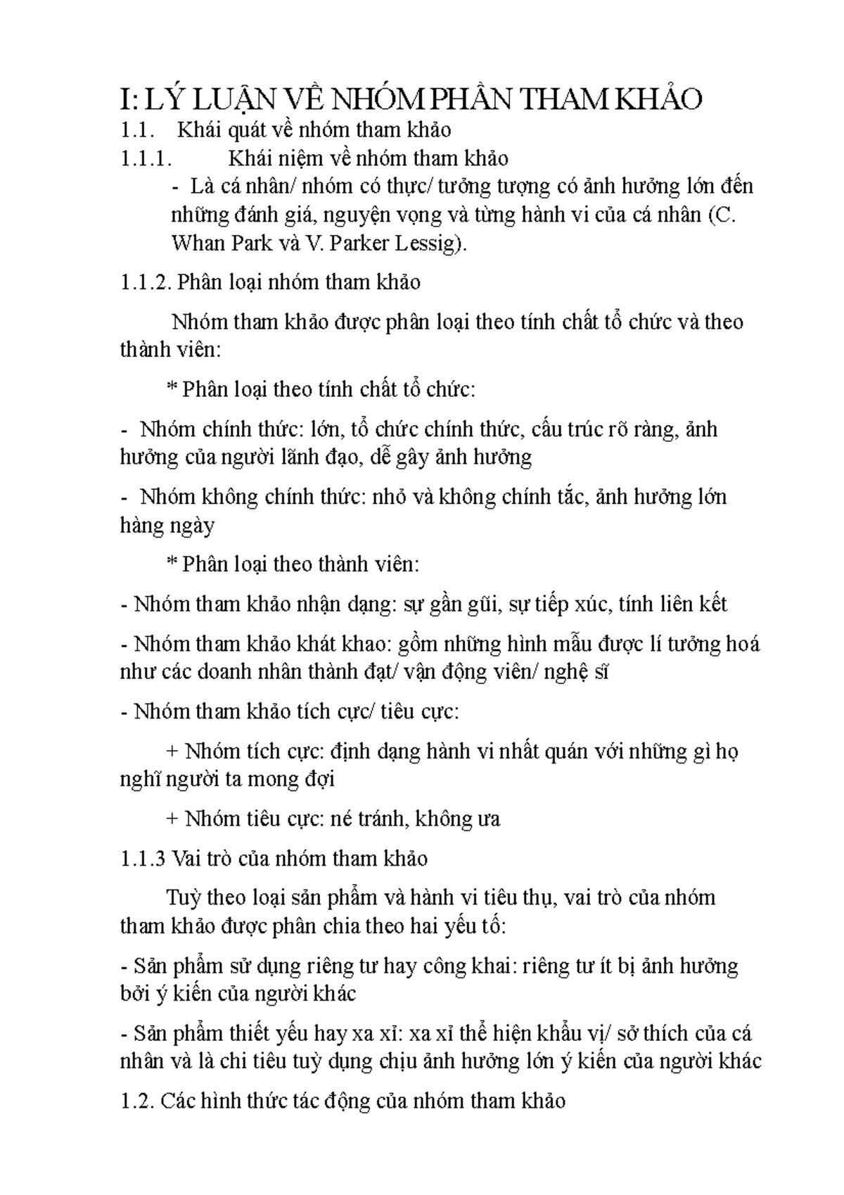 Hvkh thảo luận - assignment - I: LÝ LUẬN VỀ NHÓM PHẦN THAM KHẢO Khái ...