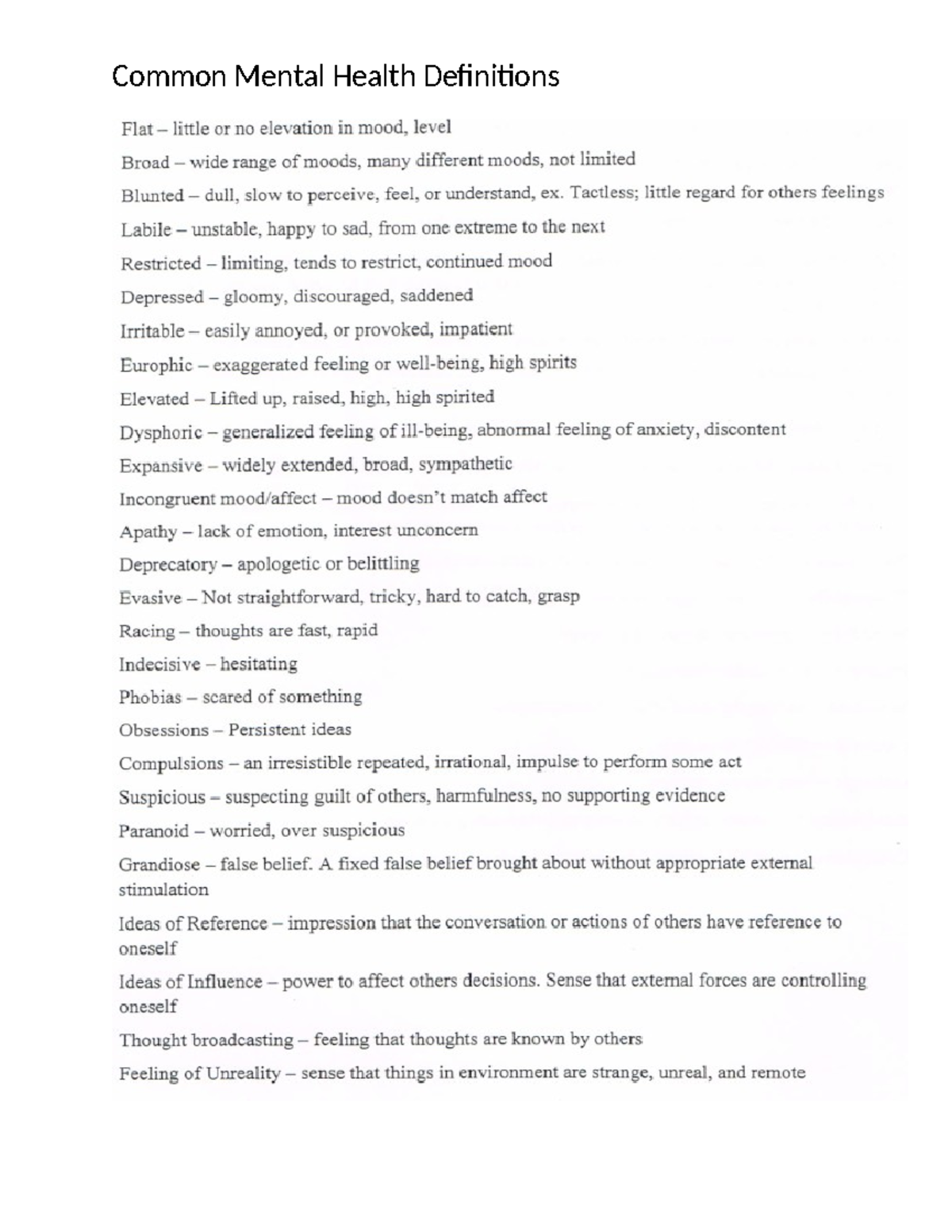 MH definitions - ADN-176 - Common Mental Health Definitions - Studocu