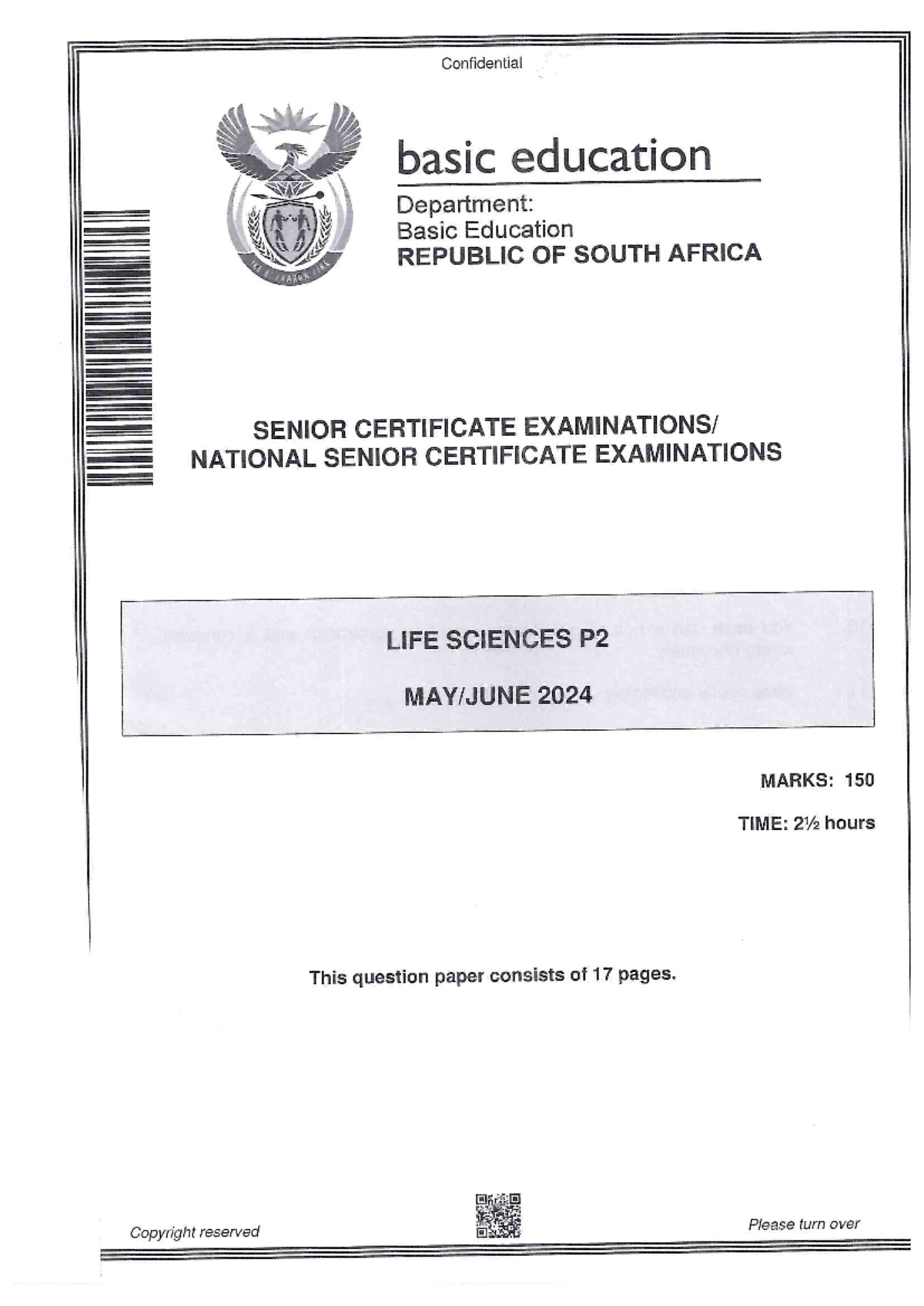 LSc P1 NSC MAY 2024 - Life Sciences Past Papers - Confidential basic ...