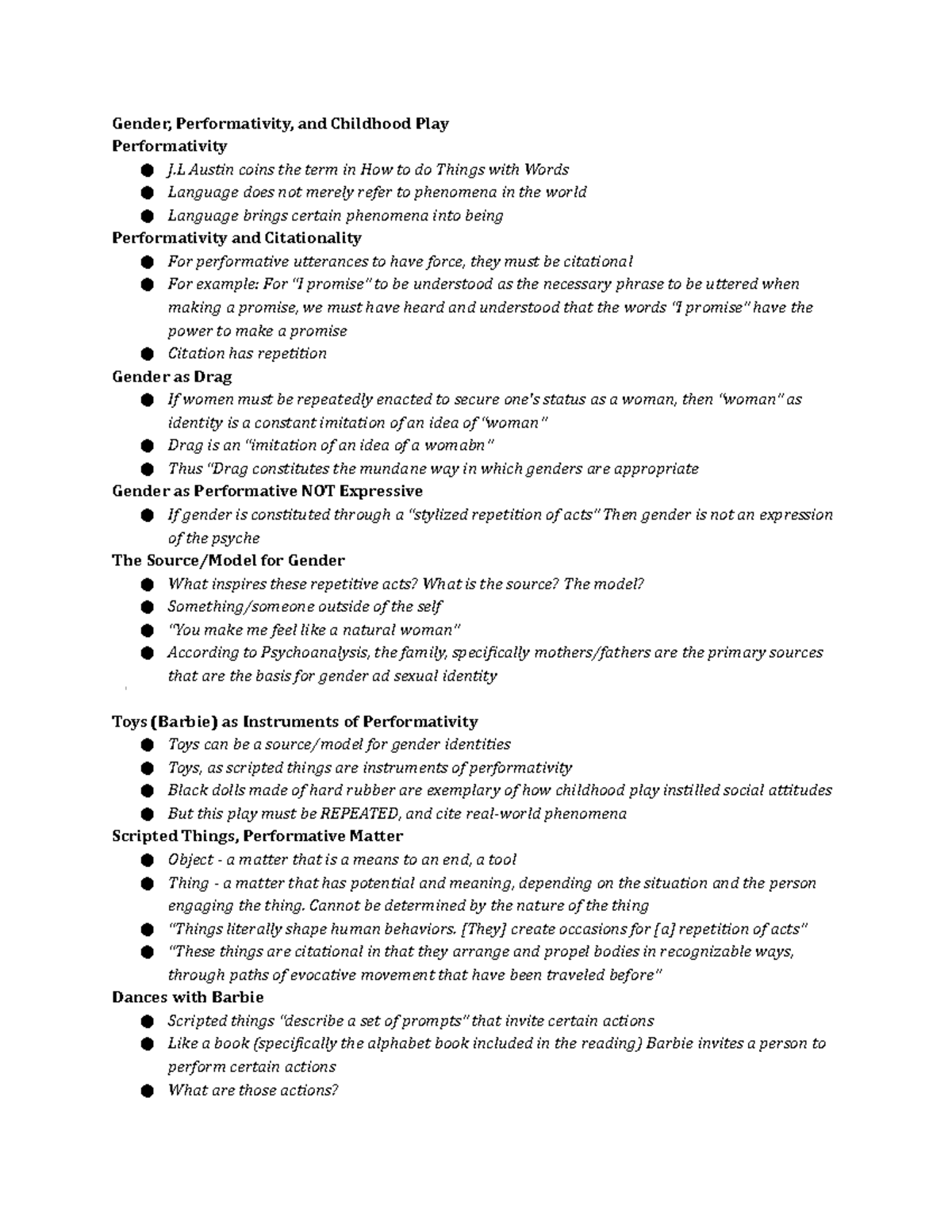 Lecture Notes - September 24 - Gender, Performativity, and Childhood ...