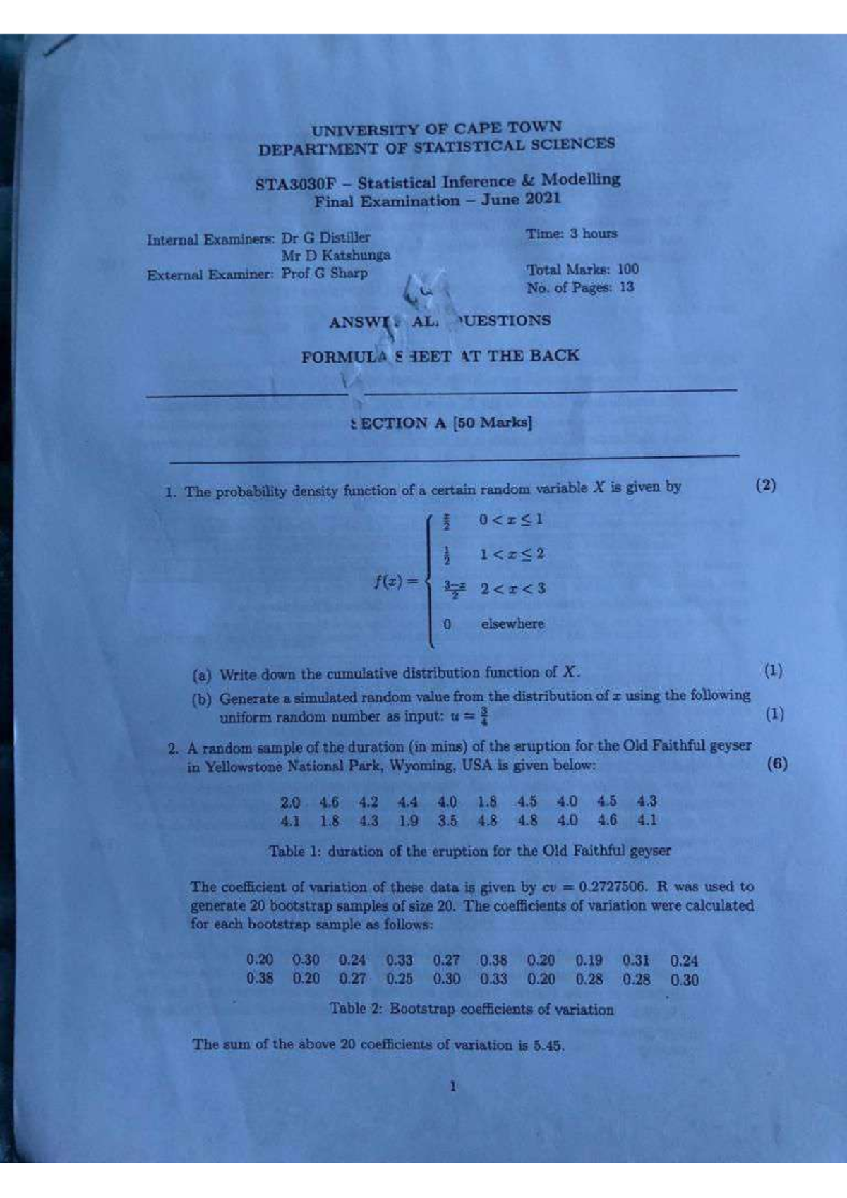 STA3030F Exam 2021 - STA3030F - Studocu