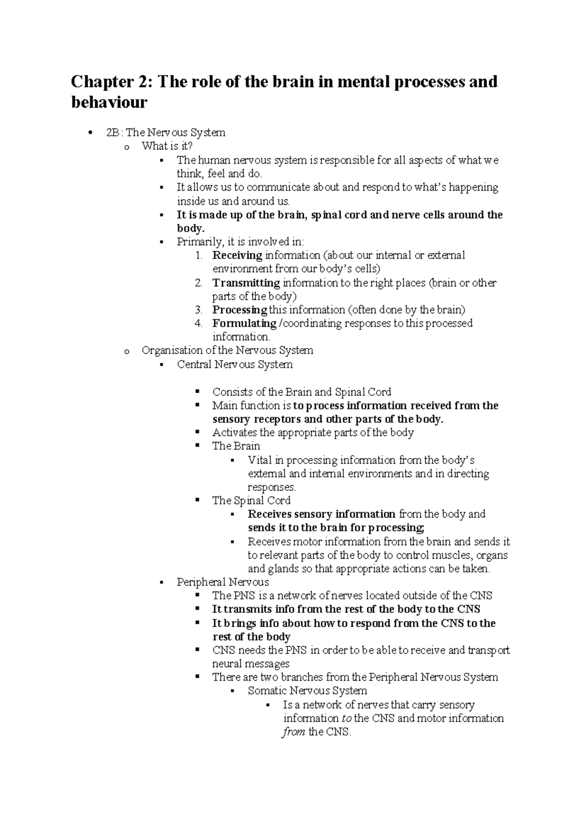 Psychology Unit 1&2 Notes - Chapter 2: The role of the brain in mental ...