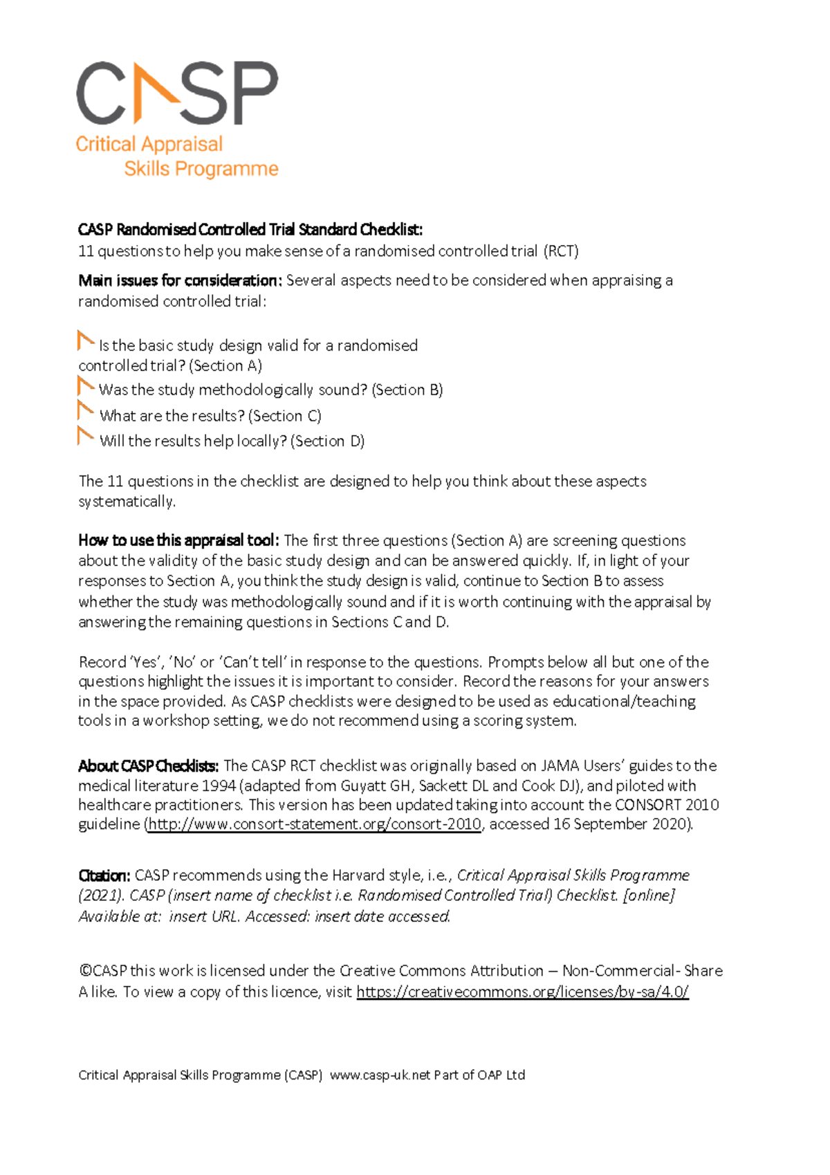CASP forms RCT - CASP - CASP Randomised Controlled Trial Standard ...