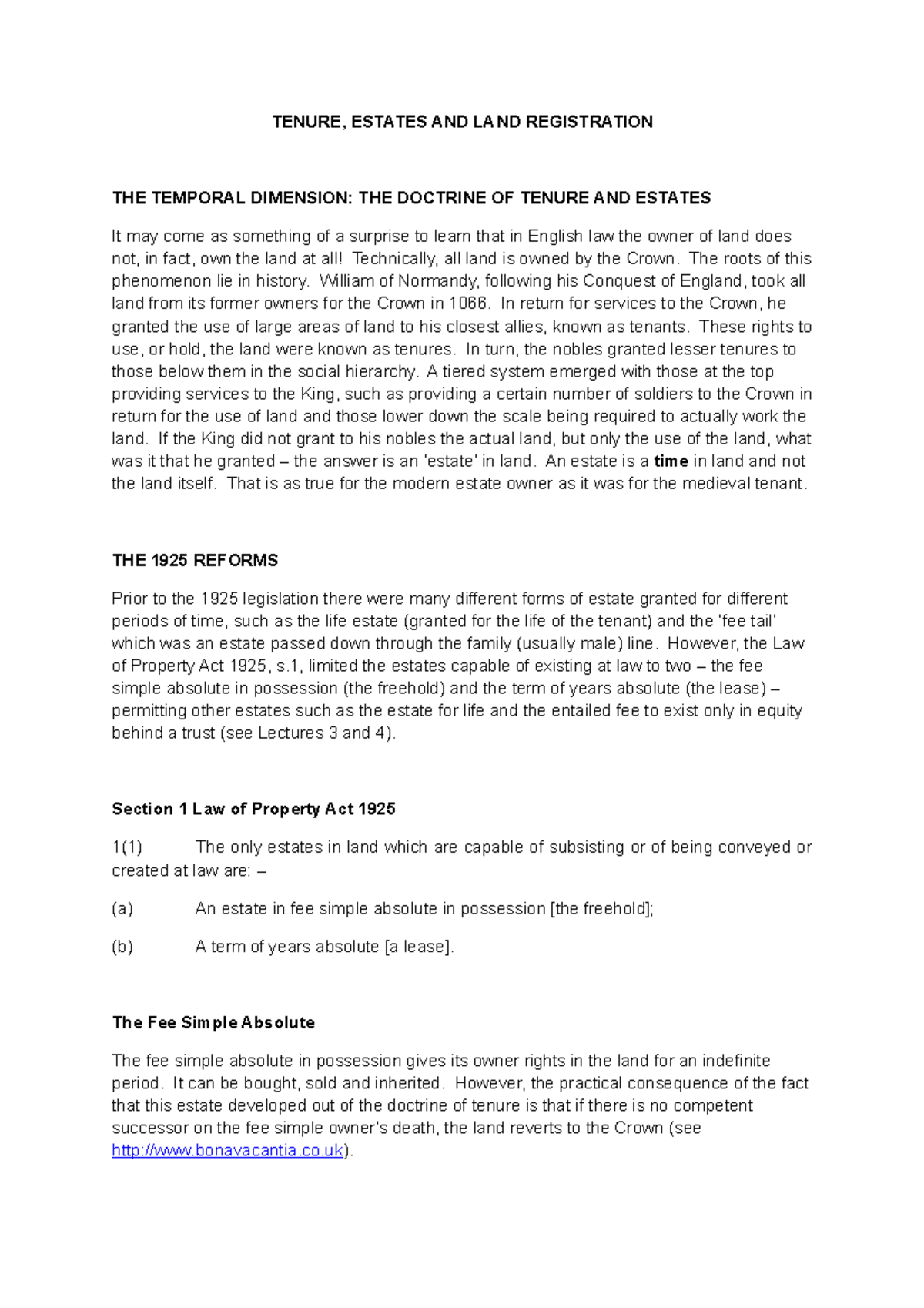 Land law Tenure, Estates AND LAND Registration - TENURE, ESTATES AND ...