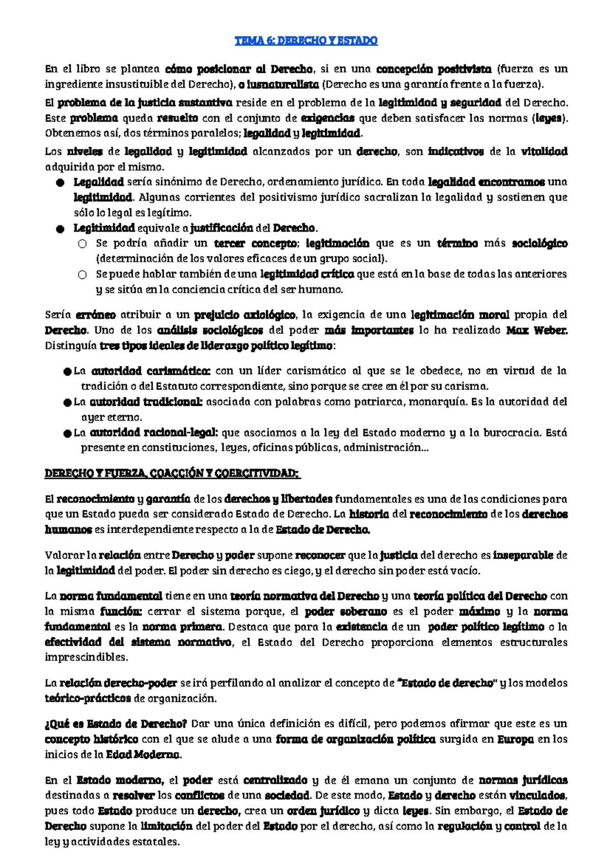 TEMA 6 Td D - Resumen Teoría del Derecho - TEMA 6: DERECHO Y ESTADO En el libro se plantea cómo ...