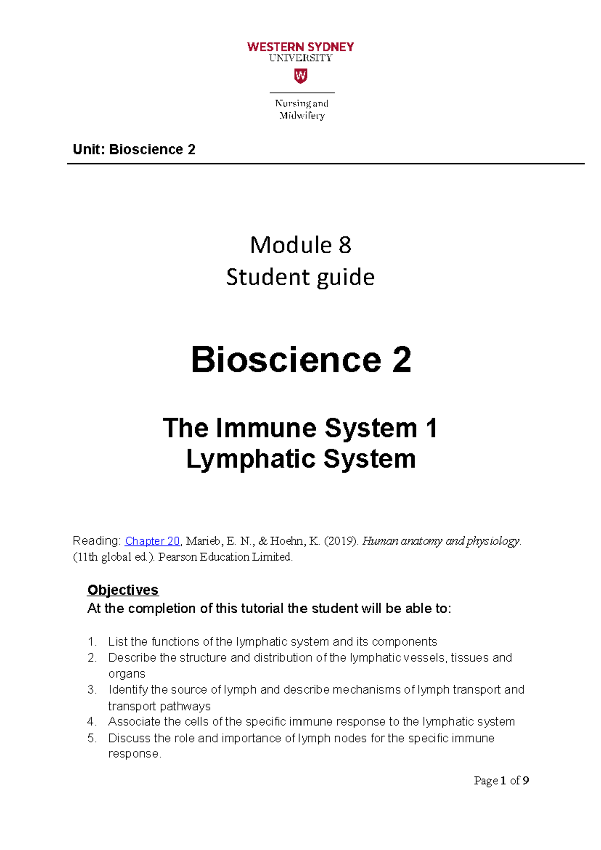 Module 8 - Immune Sys 1. Lymphatic system Tutorial Student Guide - Module 8 Student guide ...