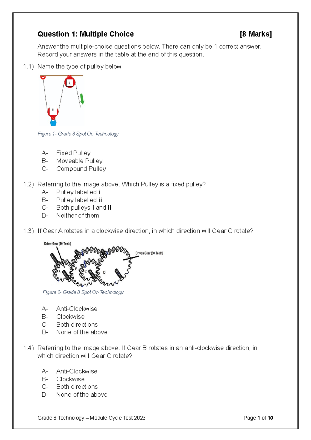 Grade 8 Technology 2023 Cycle Test 24 October - Copy - Question 1 ...