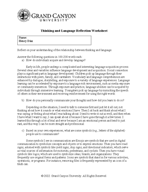 PHI105 - critical thinking - Thinking and Language Reflection Worksheet ...