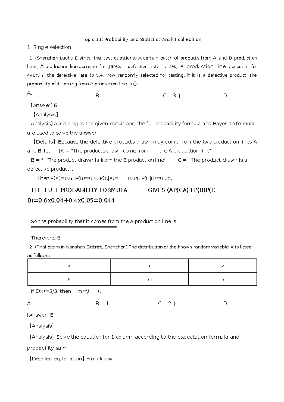 Topic 11- Probability and Statistics Analytical Edition - A. B. C. 3 ...