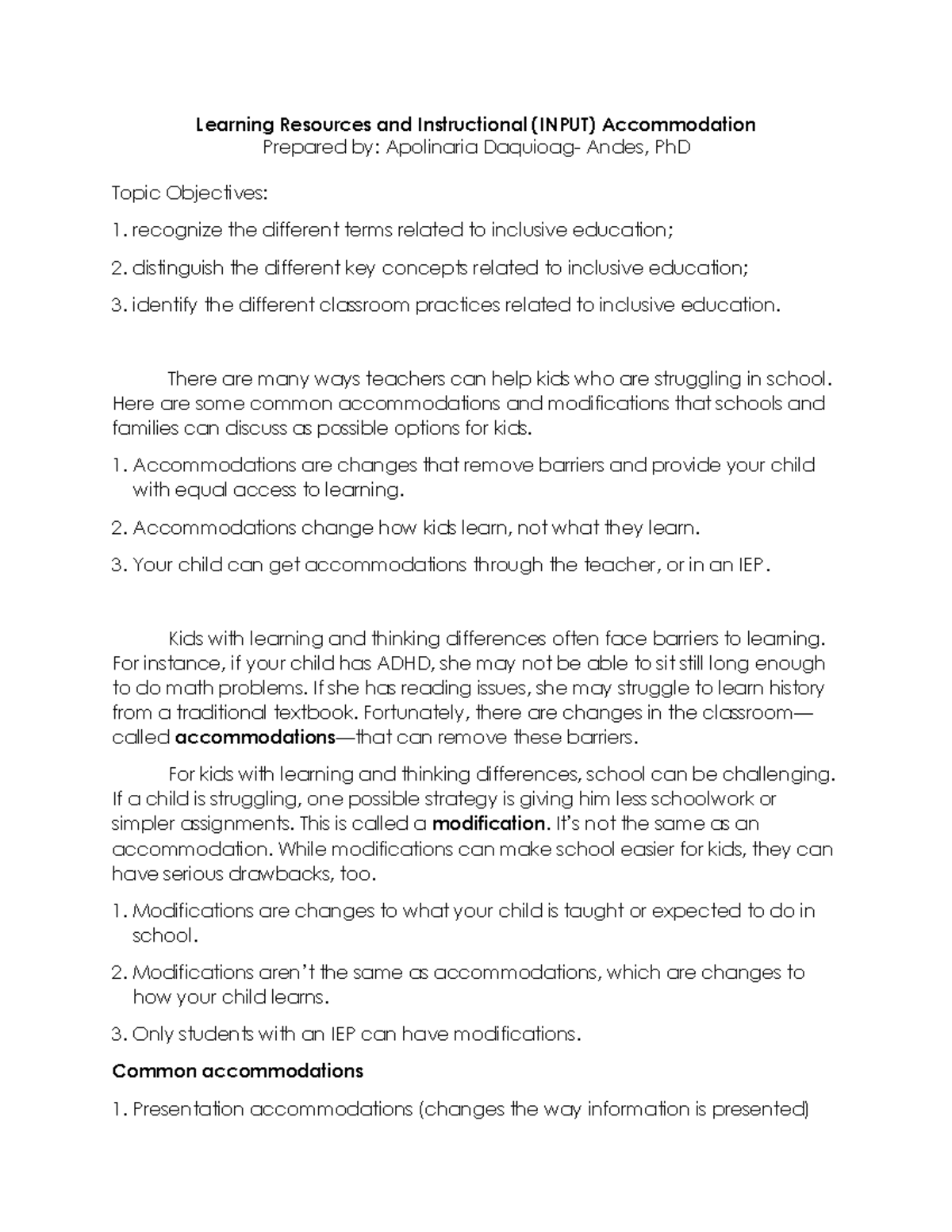 Ilide - Assessment - Learning Resources and Instructional (INPUT ...