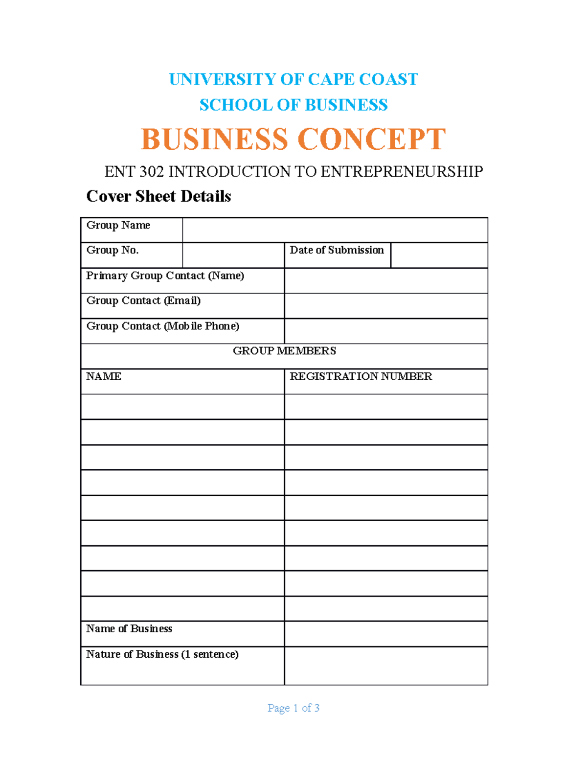 Business Concept Template-1 - UNIVERSITY OF CAPE COAST SCHOOL OF ...
