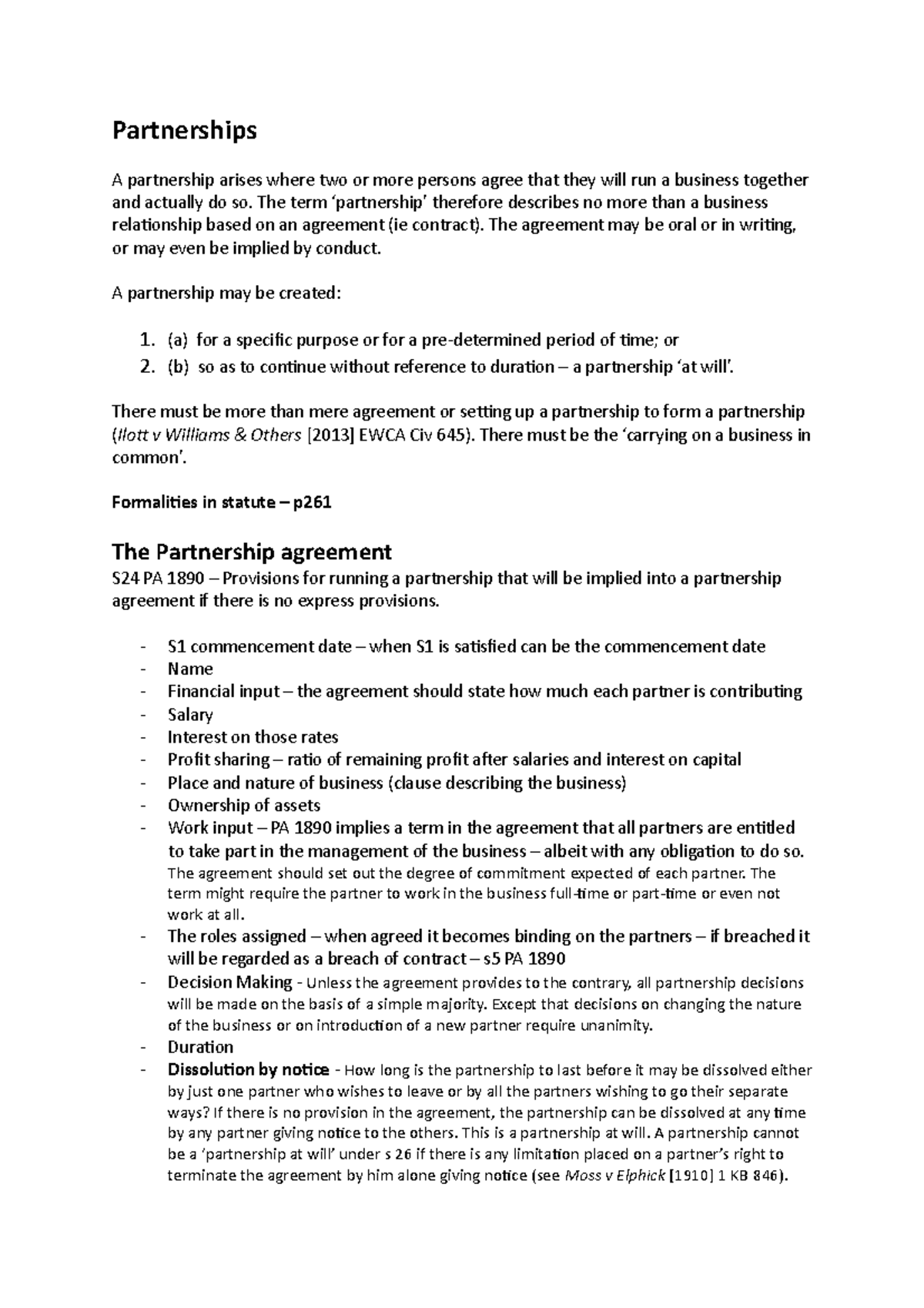 Partnerships - lecture 1 notes - Partnerships A partnership arises ...