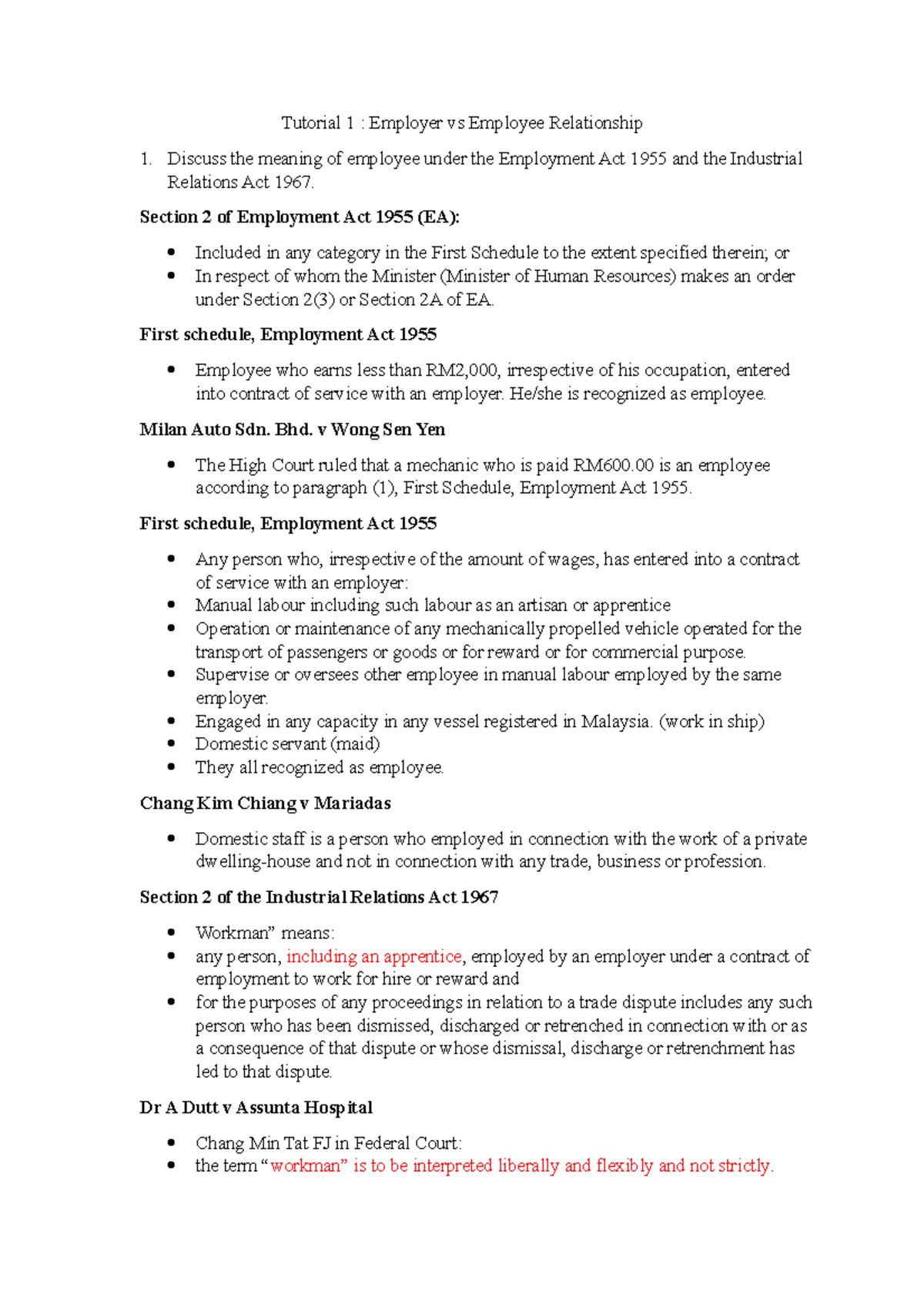 Tutorial 1 Employee v Employer Ans - Tutorial 1 : Employer vs Employee ...