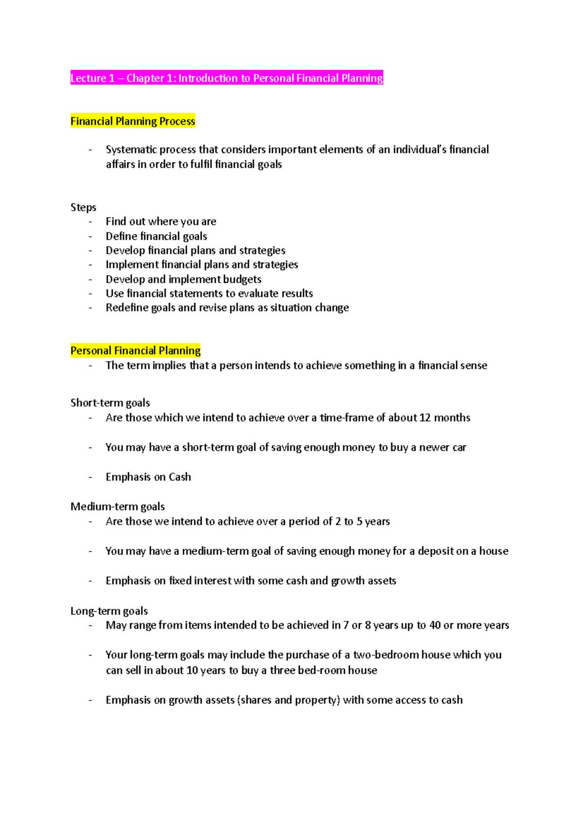 Lecture 1 & 2 Notes - Lecture 1 – Chapter 1: Introduction to Personal ...