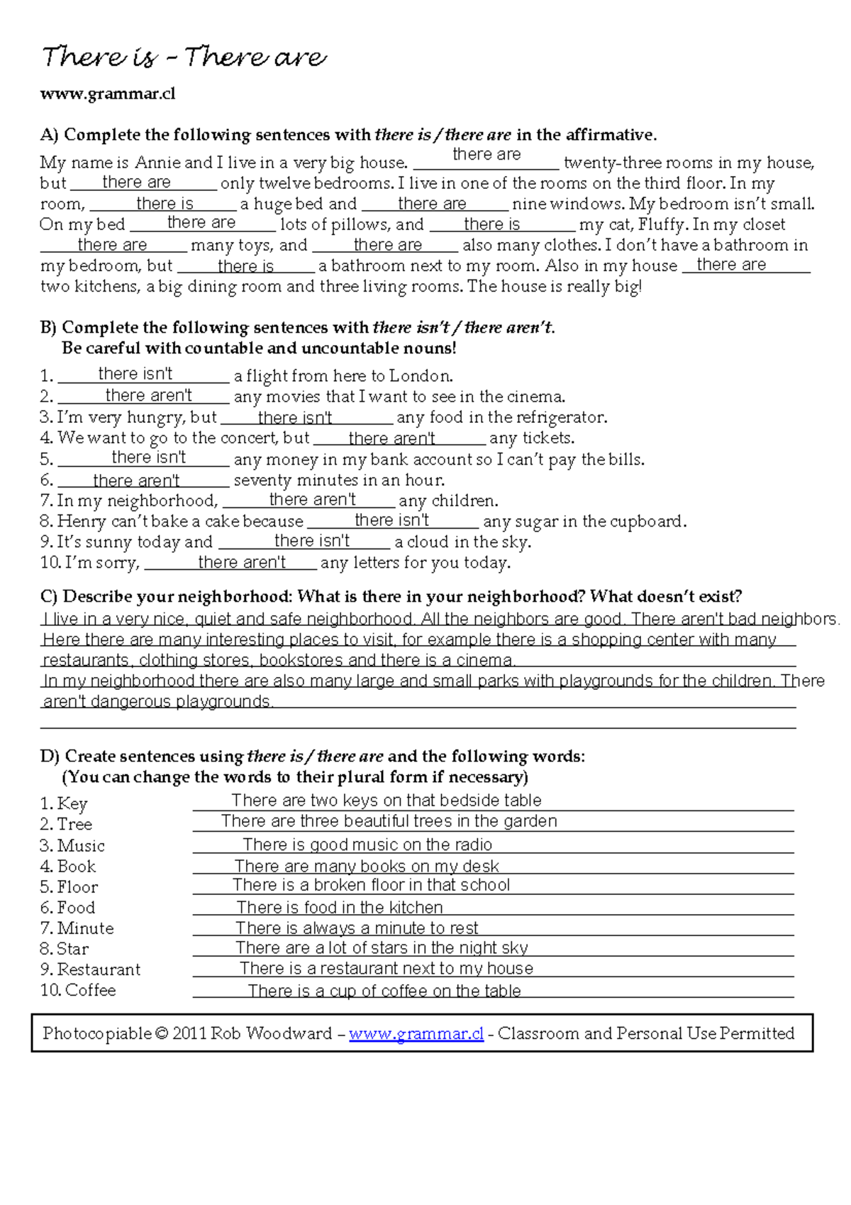 There IS There ARE - There is – There are grammar A) Complete the ...