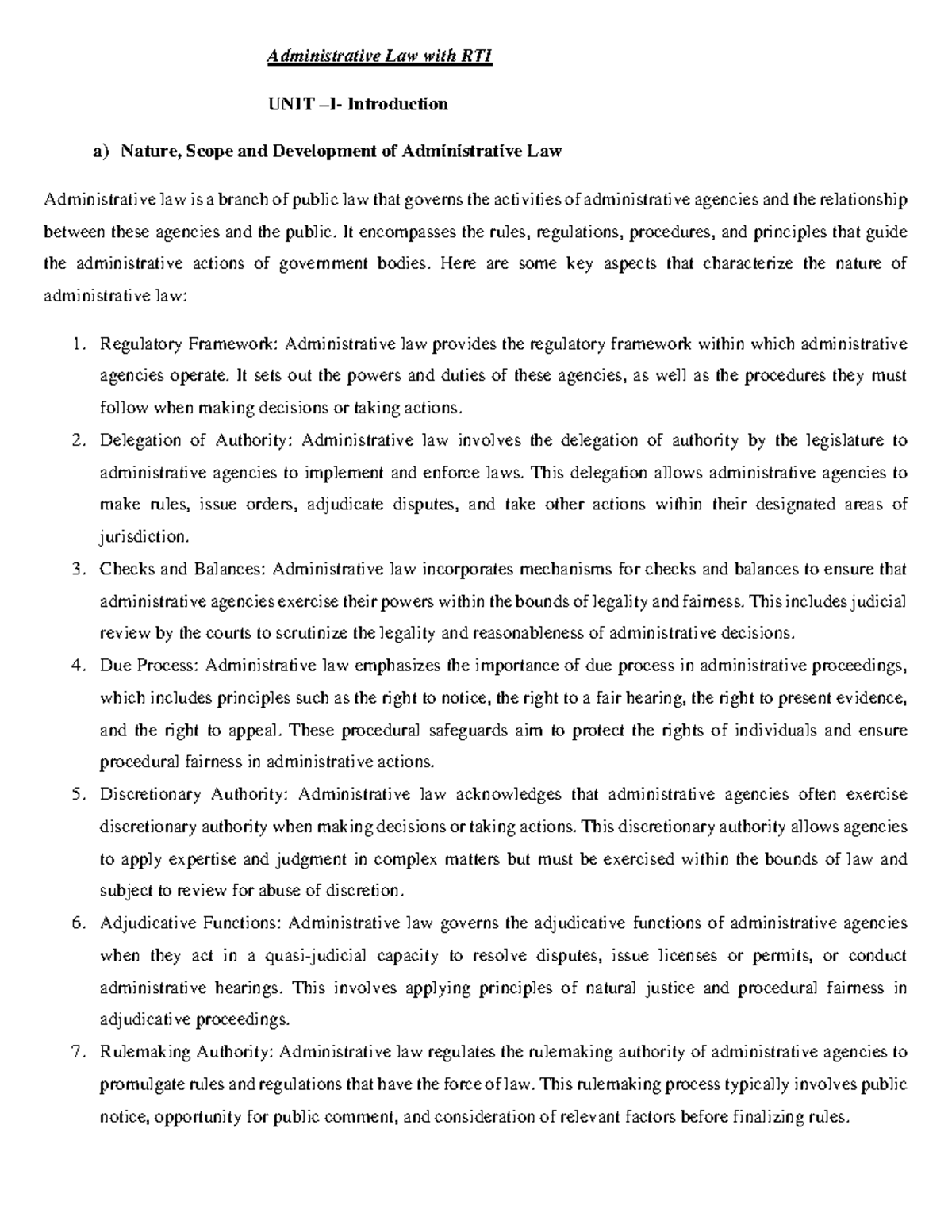 Administrative LAW WITH RTI ( Module) - Administrative Law with RTI UNIT – I- Introduction a ...