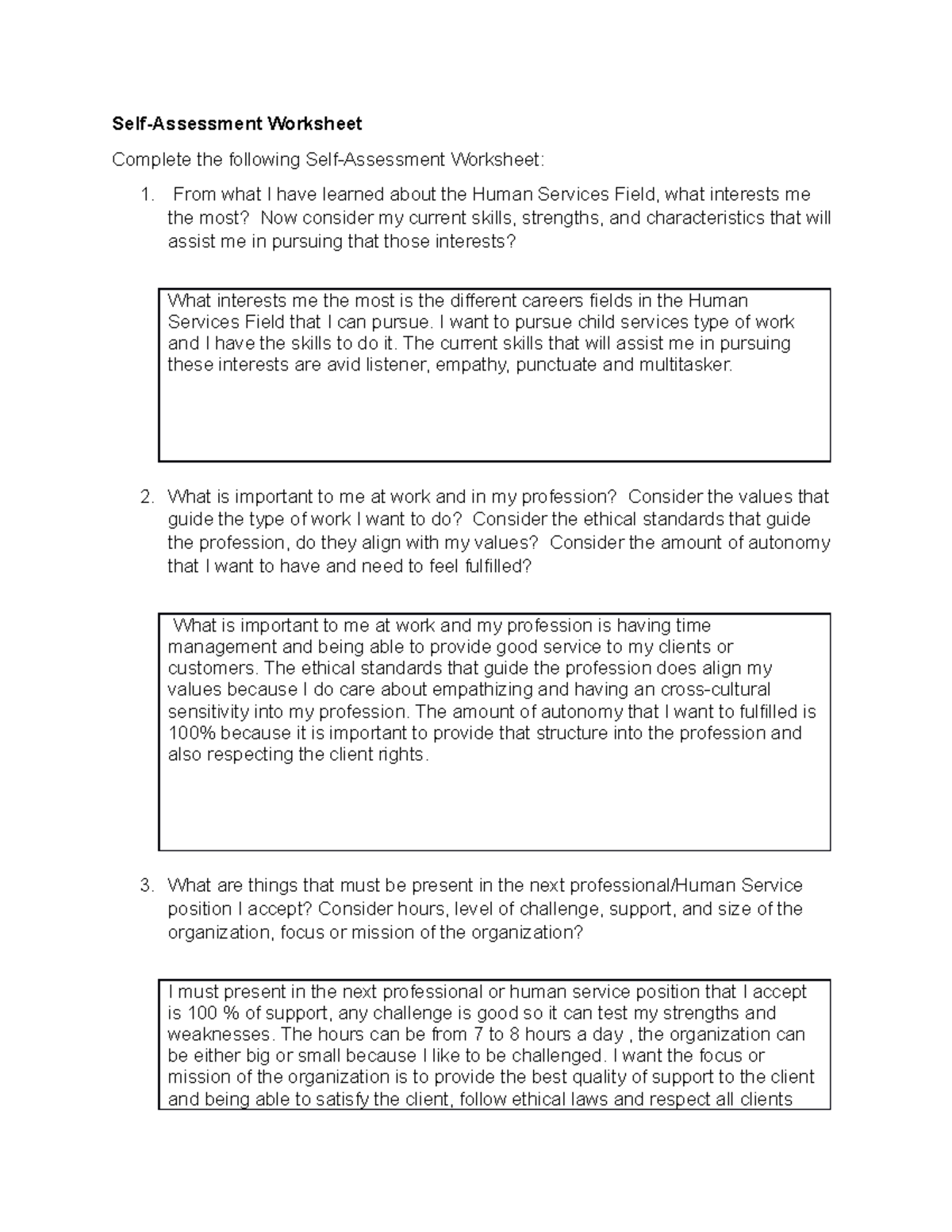 PDP Self Assessment 1 - Self-Assessment Worksheet Complete the ...