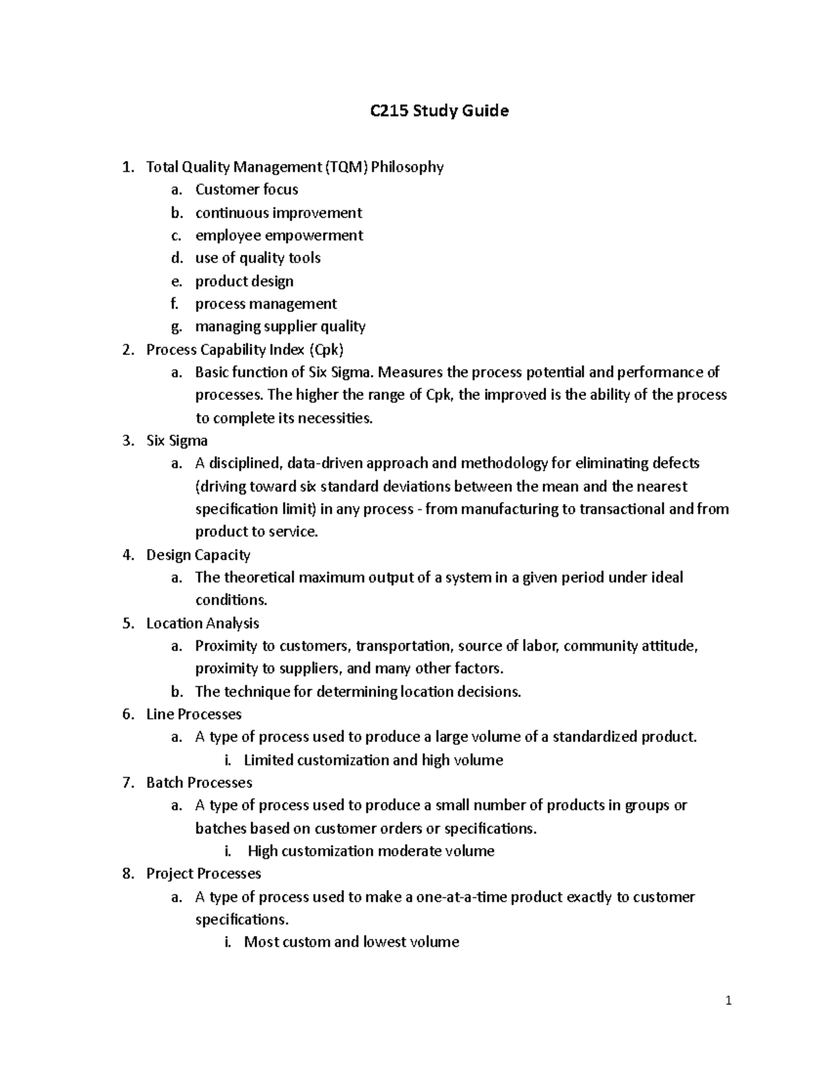 C215 Study Guide - C215 Study Guide Total Quality Management (TQM ...
