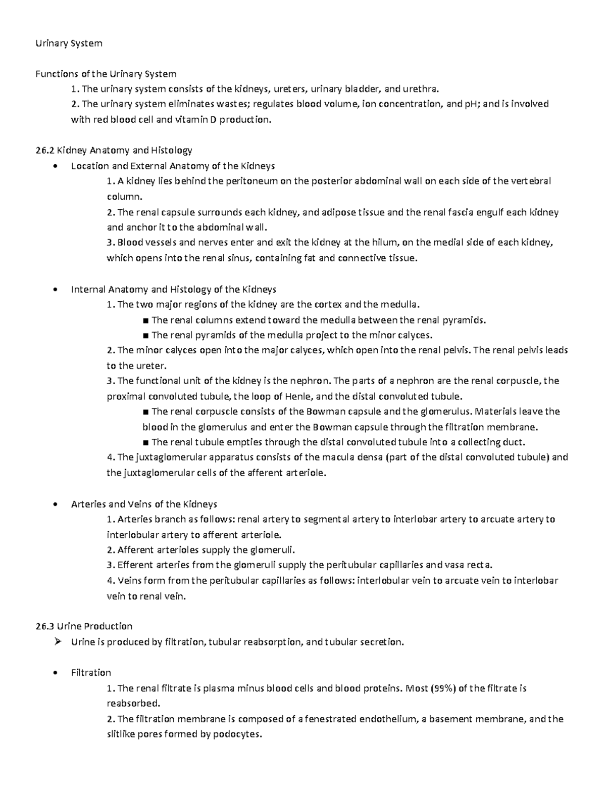 Finals-Urinary - Summary - Urinary System Functions of the Urinary ...