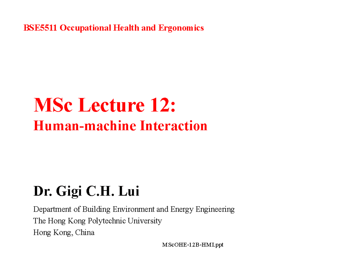 Lecture 12 - Human-Machine Interaction - MSc Lecture 12: Human-machine ...