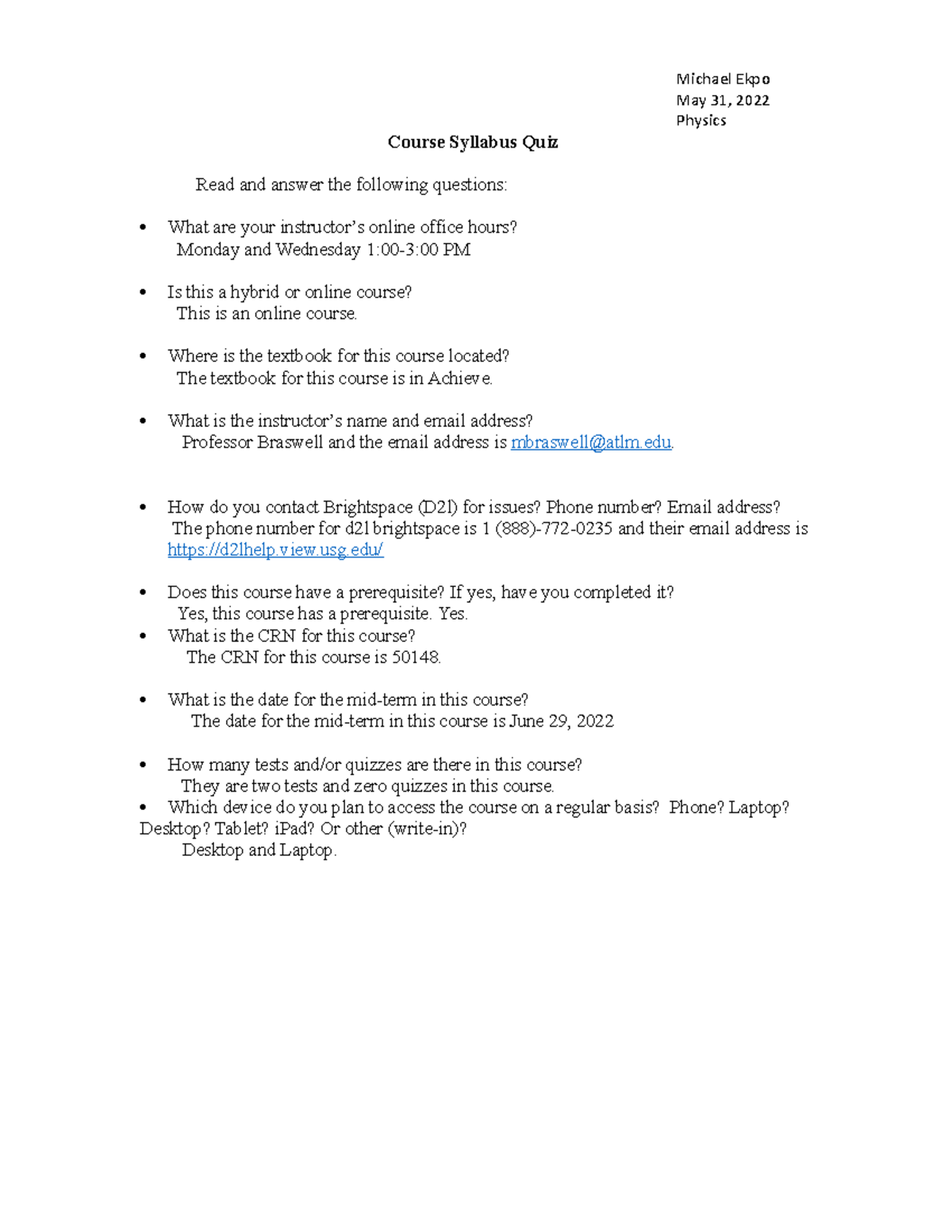 Physics Syllabus Quiz Michael Ekpo May 31 2022 Physics Course