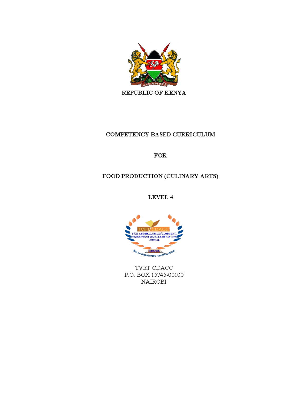 CU Food Production (Curlinary Arts)Level 4 - REPUBLIC OF KENYA ...