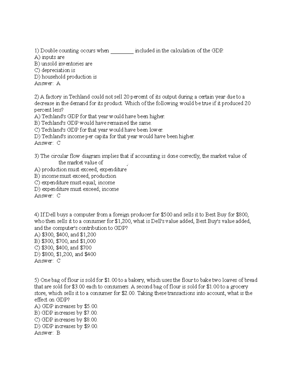 Econ practice problems 2 - Double counting occurs when ...