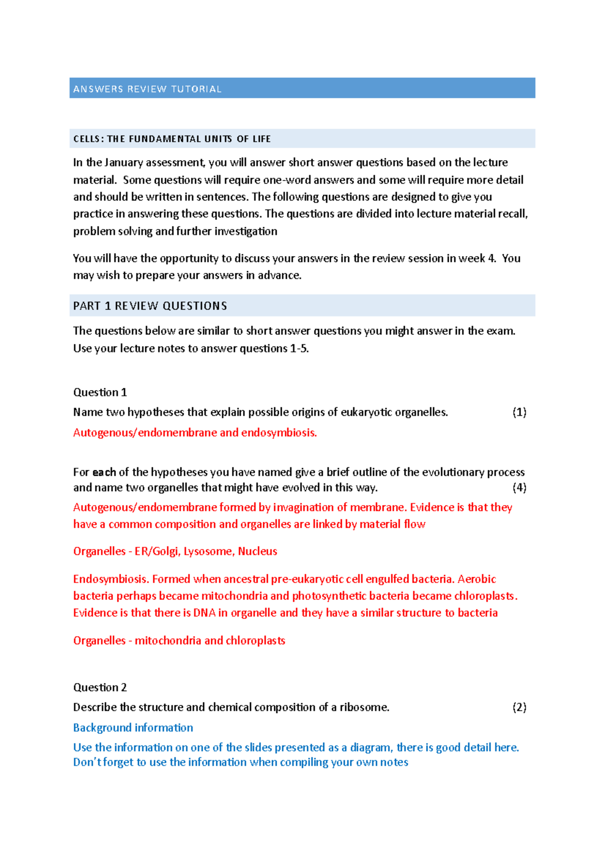 Answers Cell Structure Review Tutorial - Studocu