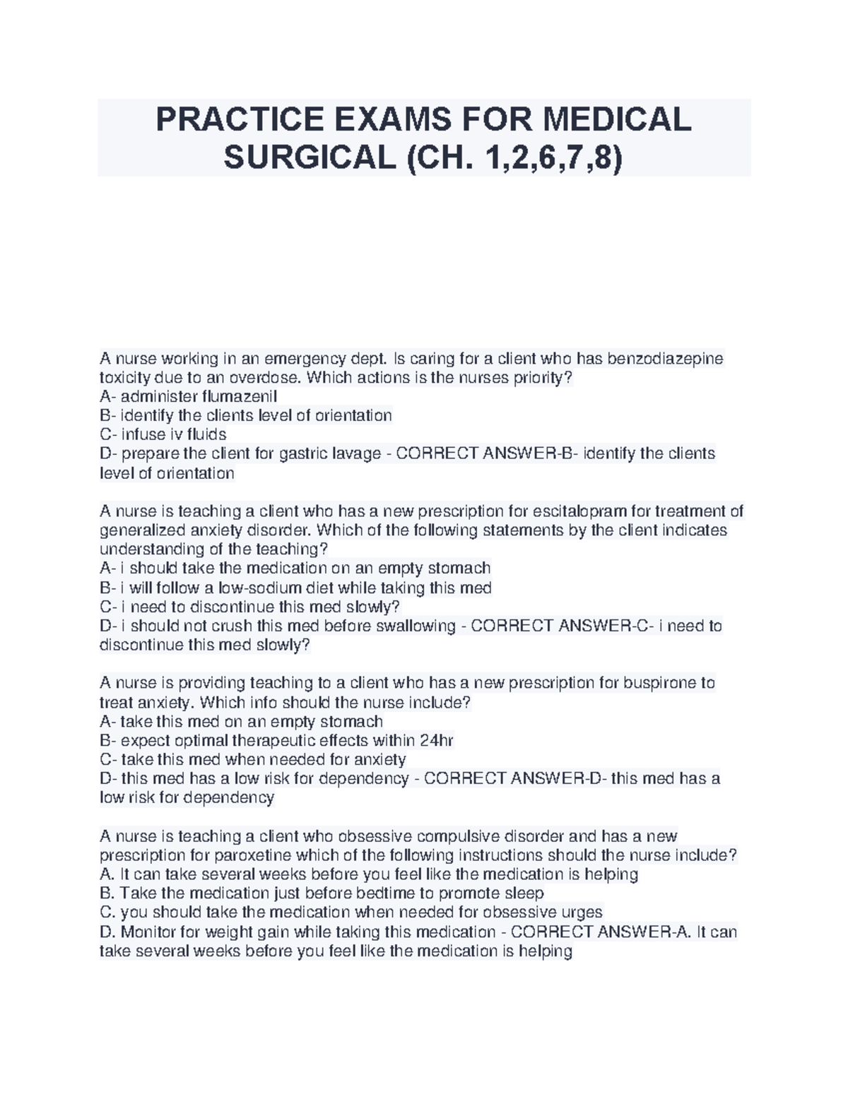 Practice Exams FOR Medical Surgical - PRACTICE EXAMS FOR MEDICAL ...