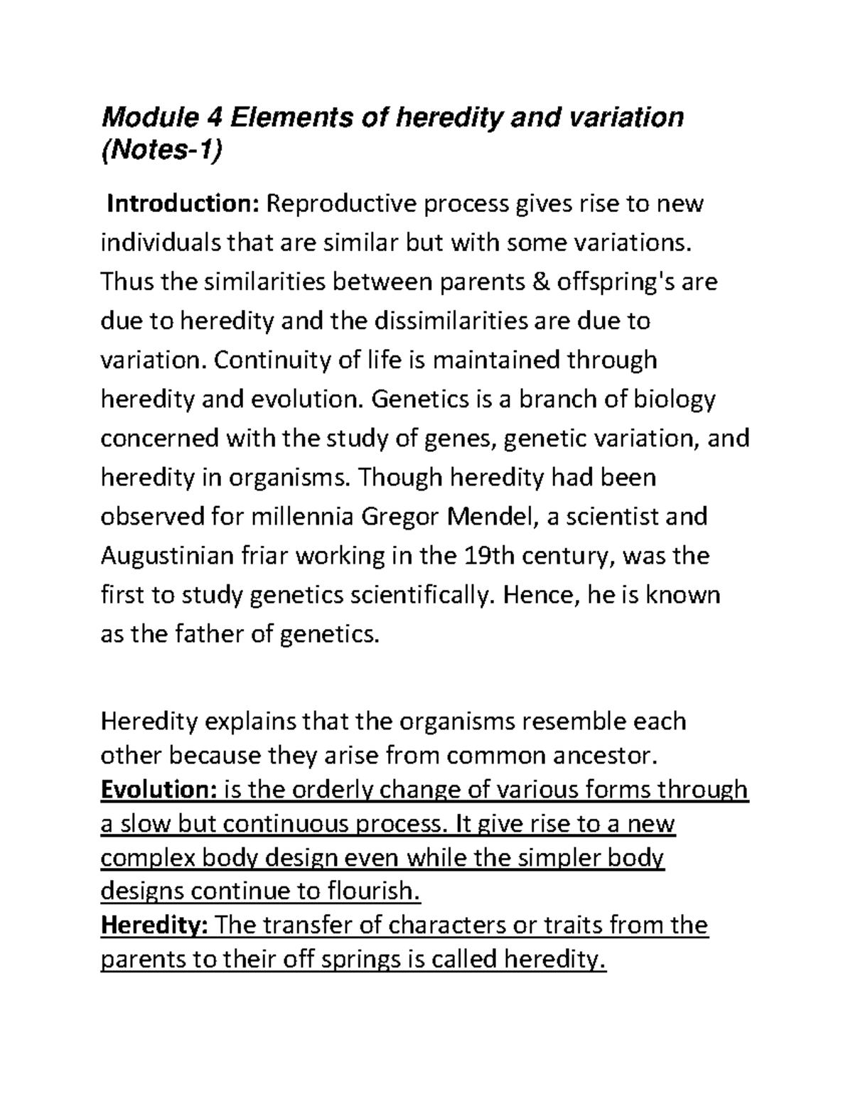 Module 4 - Copy - Module 4 Elements of heredity and variation (Notes-1 ...