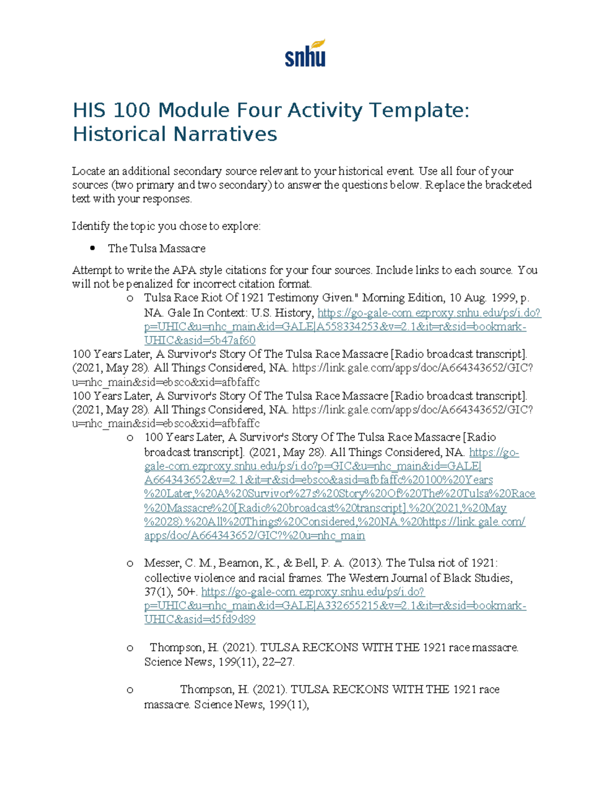 HIS 100 Module 4-2 - HIS 100 Module Four Activity Template: Historical ...