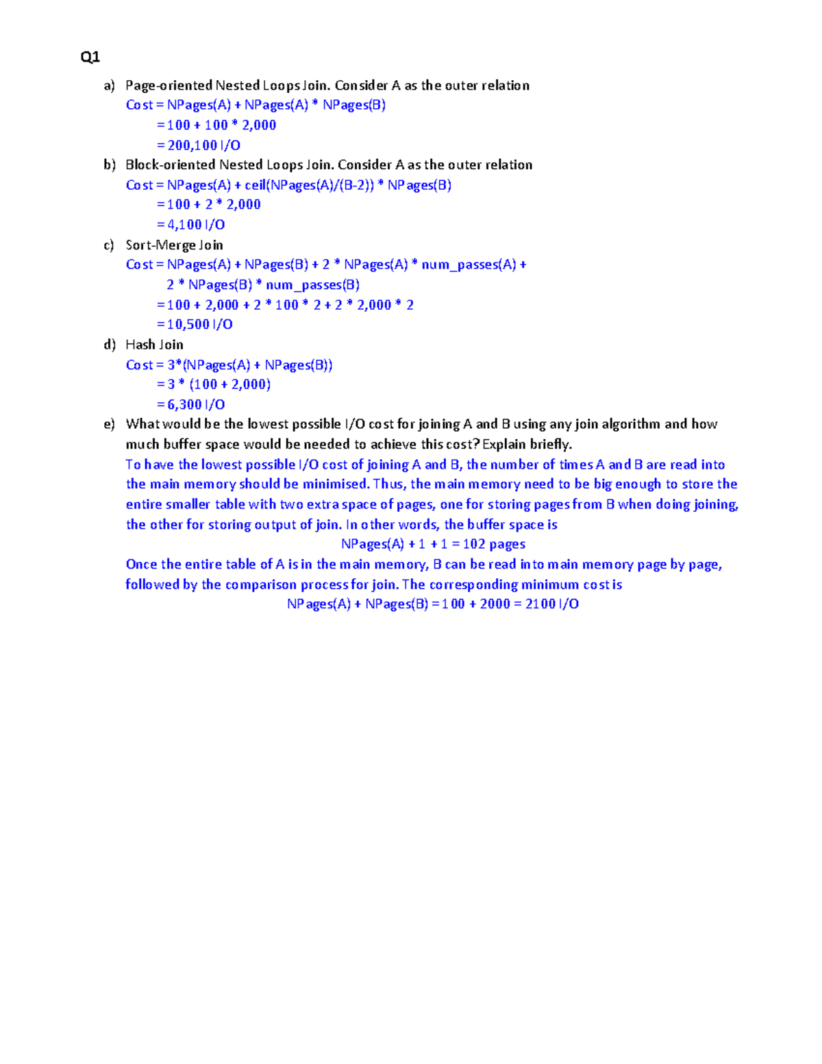 Database System Assignment 2 - Warning: TT: undefined function: 32 a) Page-oriented Nested Loops ...