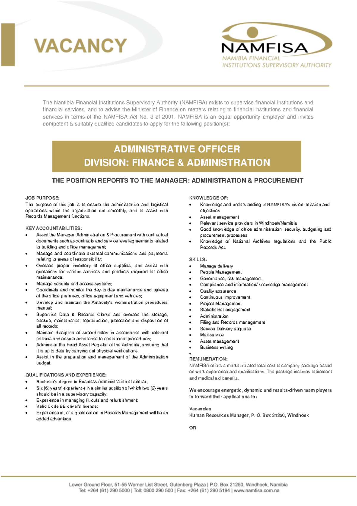 Advert Admin-Officer Jun2023 - JOB PURPOSE: The purpose of this job is ...