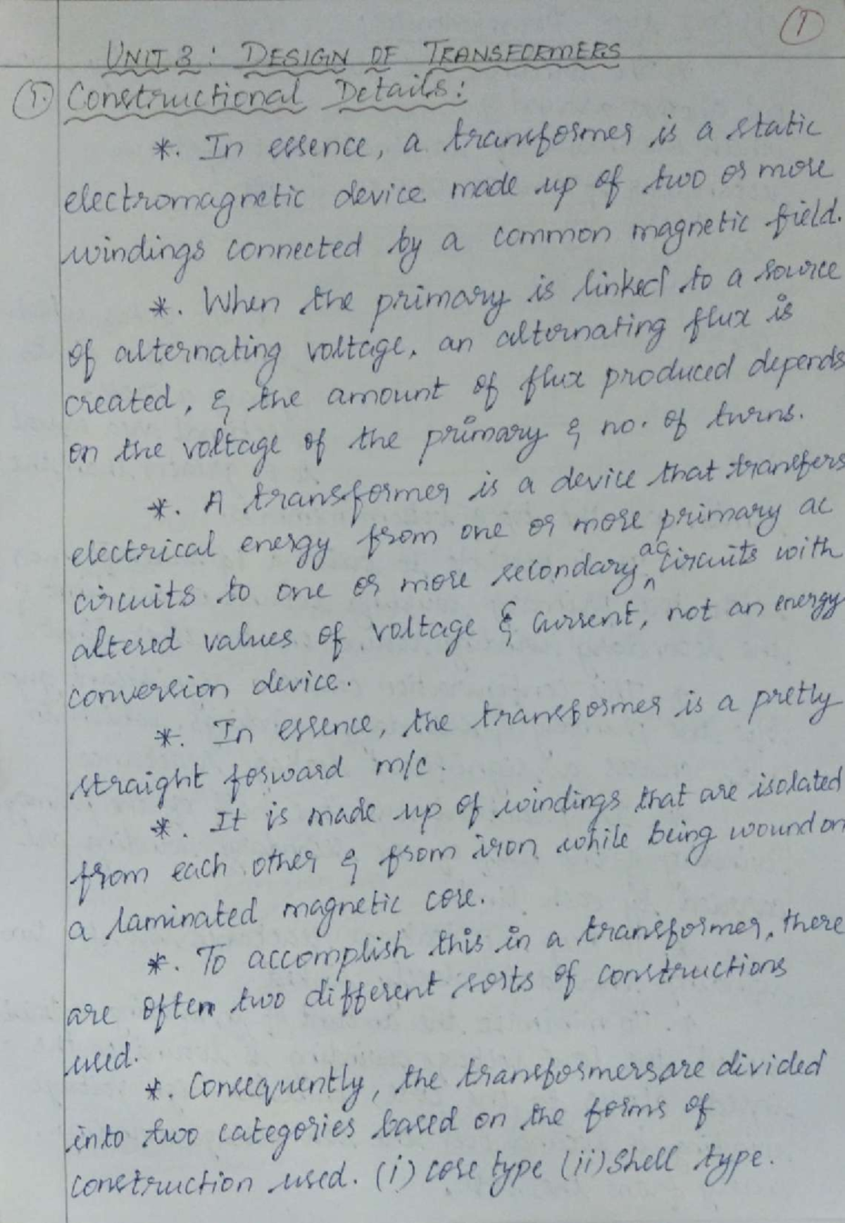 Unit 3 - Design of Transformer Notes - Electric circuit analysis - Studocu