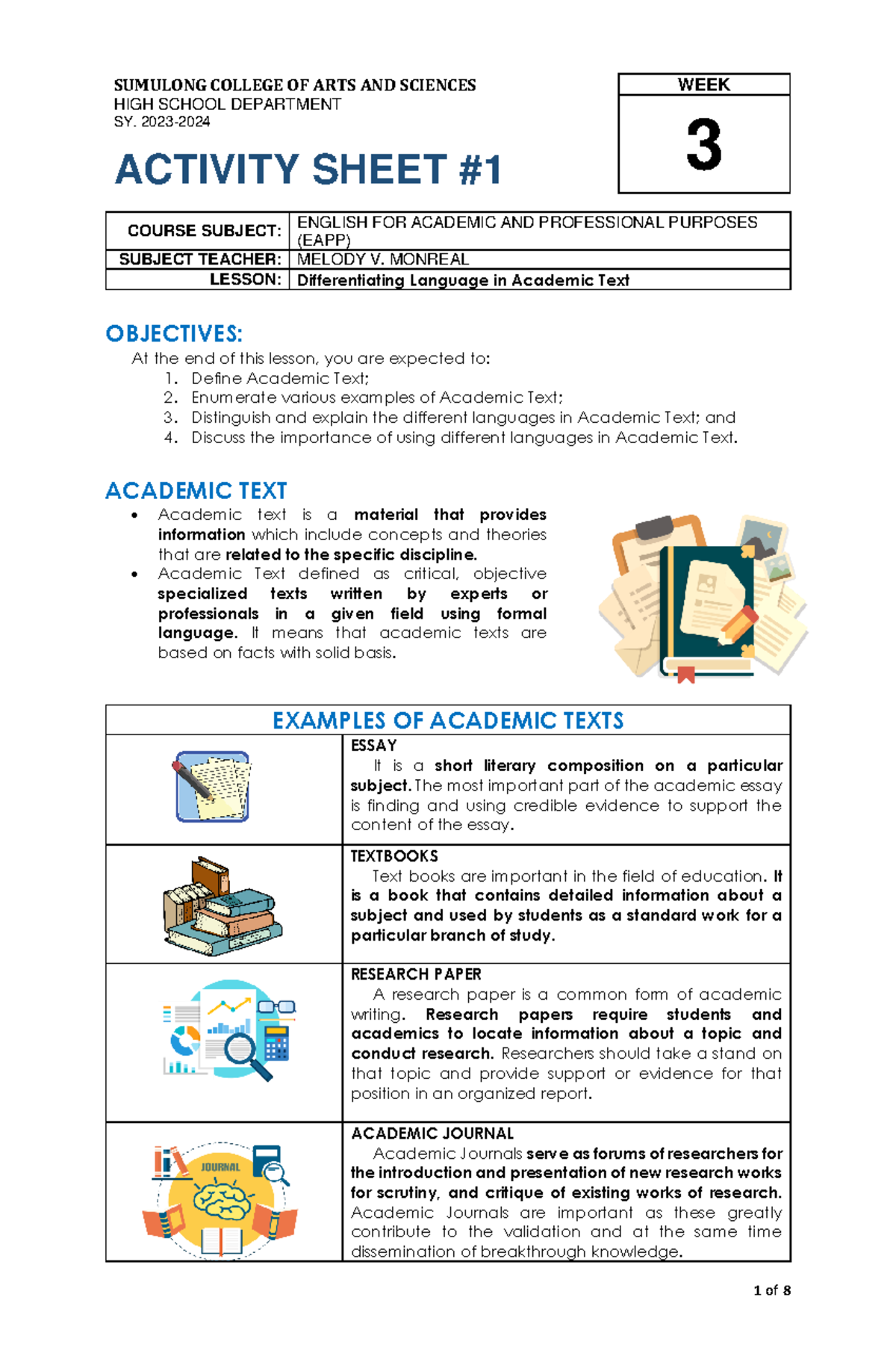 EAPP AS #1 - EAPP - ####### SUMULONG COLLEGE OF ARTS AND SCIENCES HIGH ...