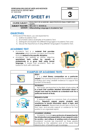 EAPP AS #3 - EAPP - SUMULONG COLLEGE OF ARTS AND SCIENCES ####### HIGH ...