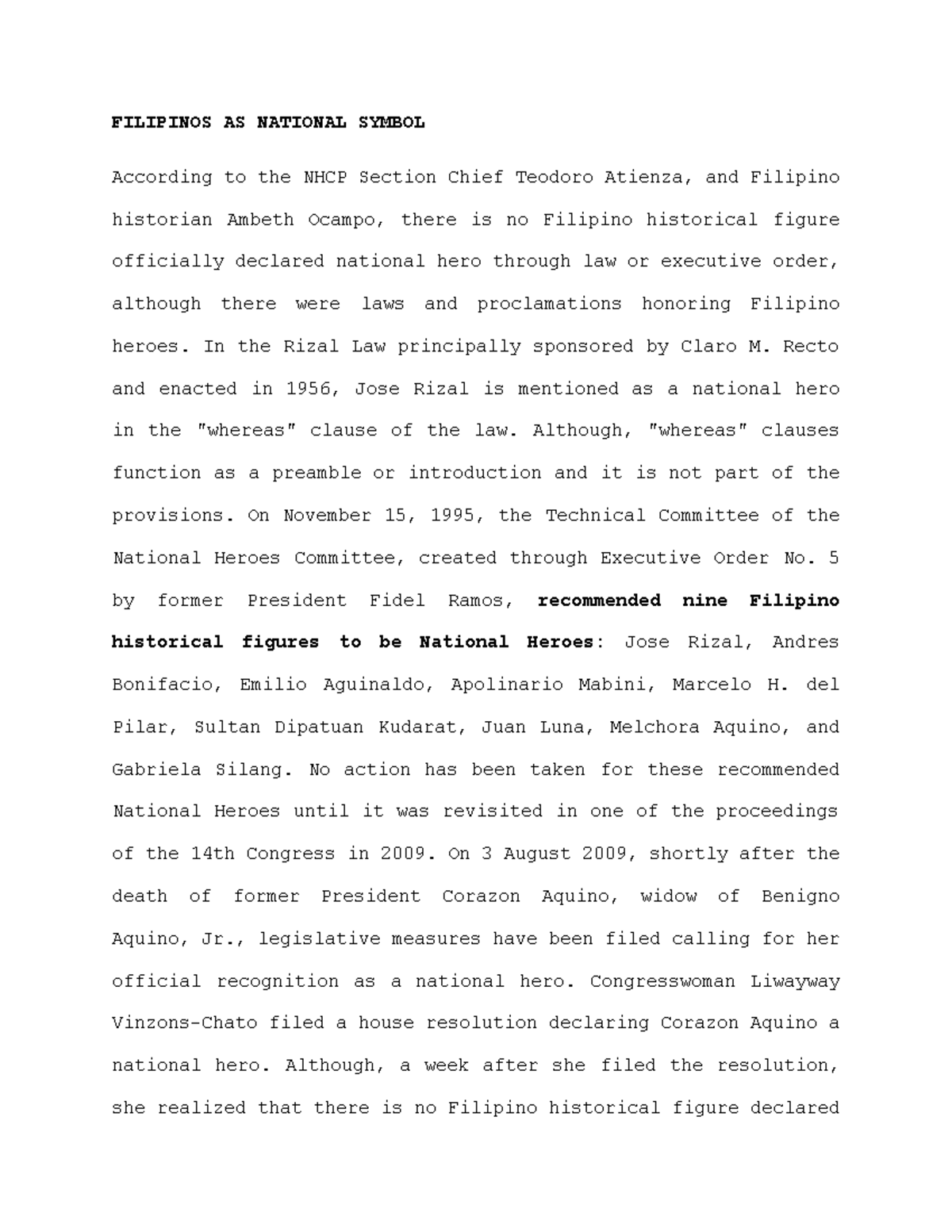 Filipinos AS National Symbol - FILIPINOS AS NATIONAL SYMBOL According ...
